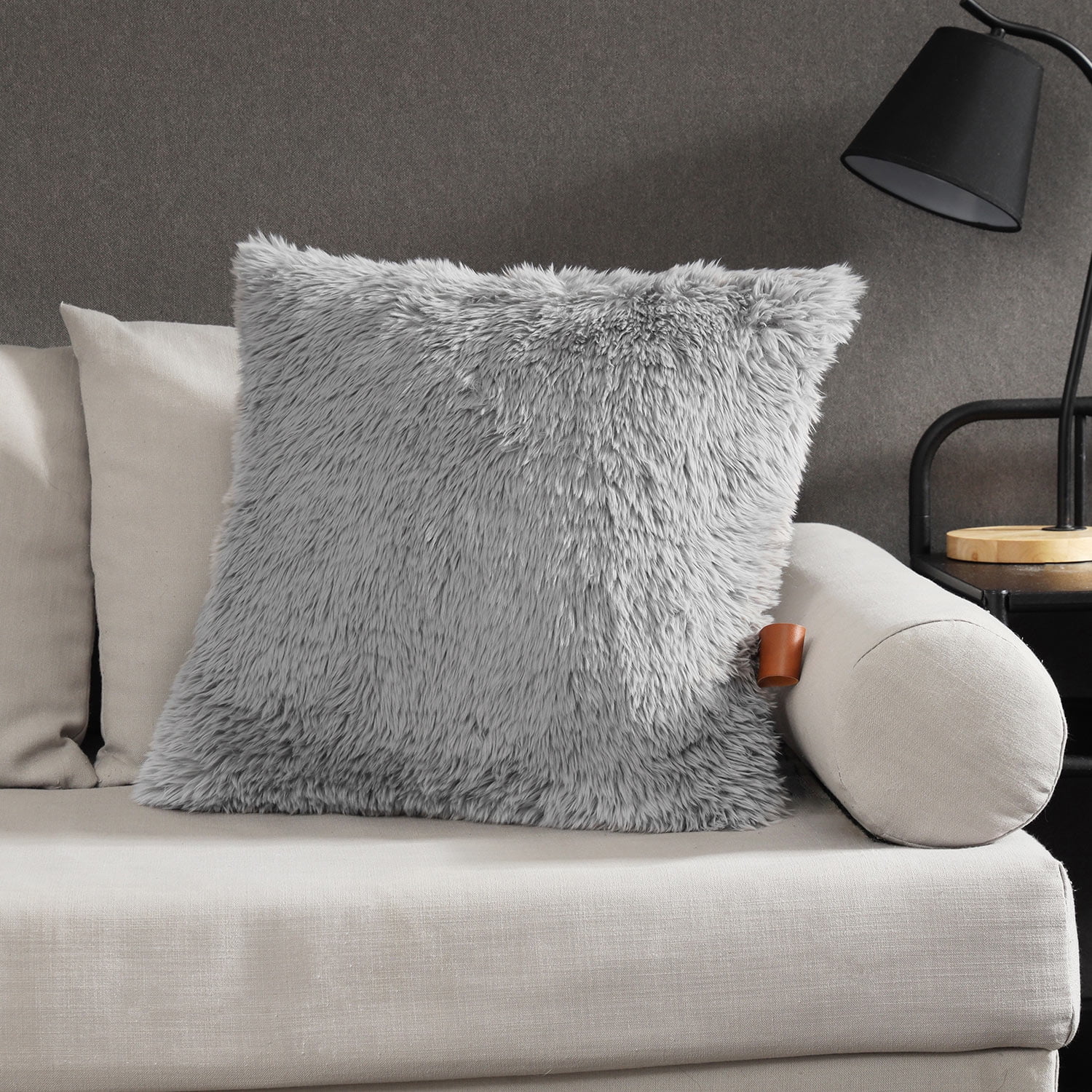 Phantoscope Plush Fluffy Alpaca Fleece Throw Pillow Covers, 20"x 20", Light Gray, 2 Pack ...