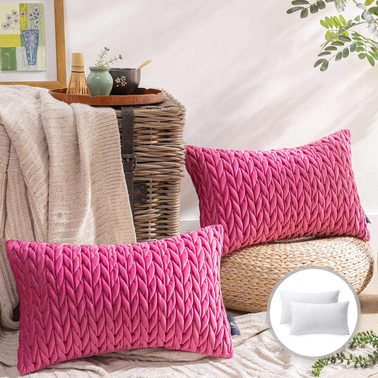 Phantoscope Quilted Velvet Braid Textured Pleated Square Decorative ...