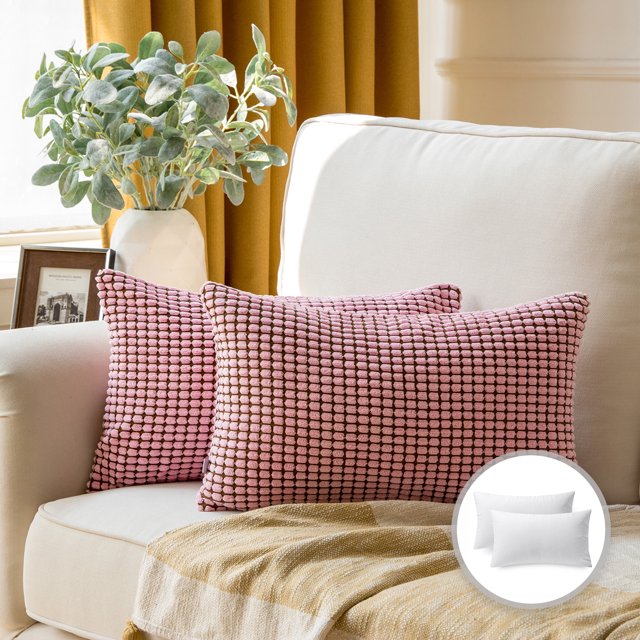 Phantoscope Striped Velvet Traditional Throw Pillows, 12" x 20", Pink ...