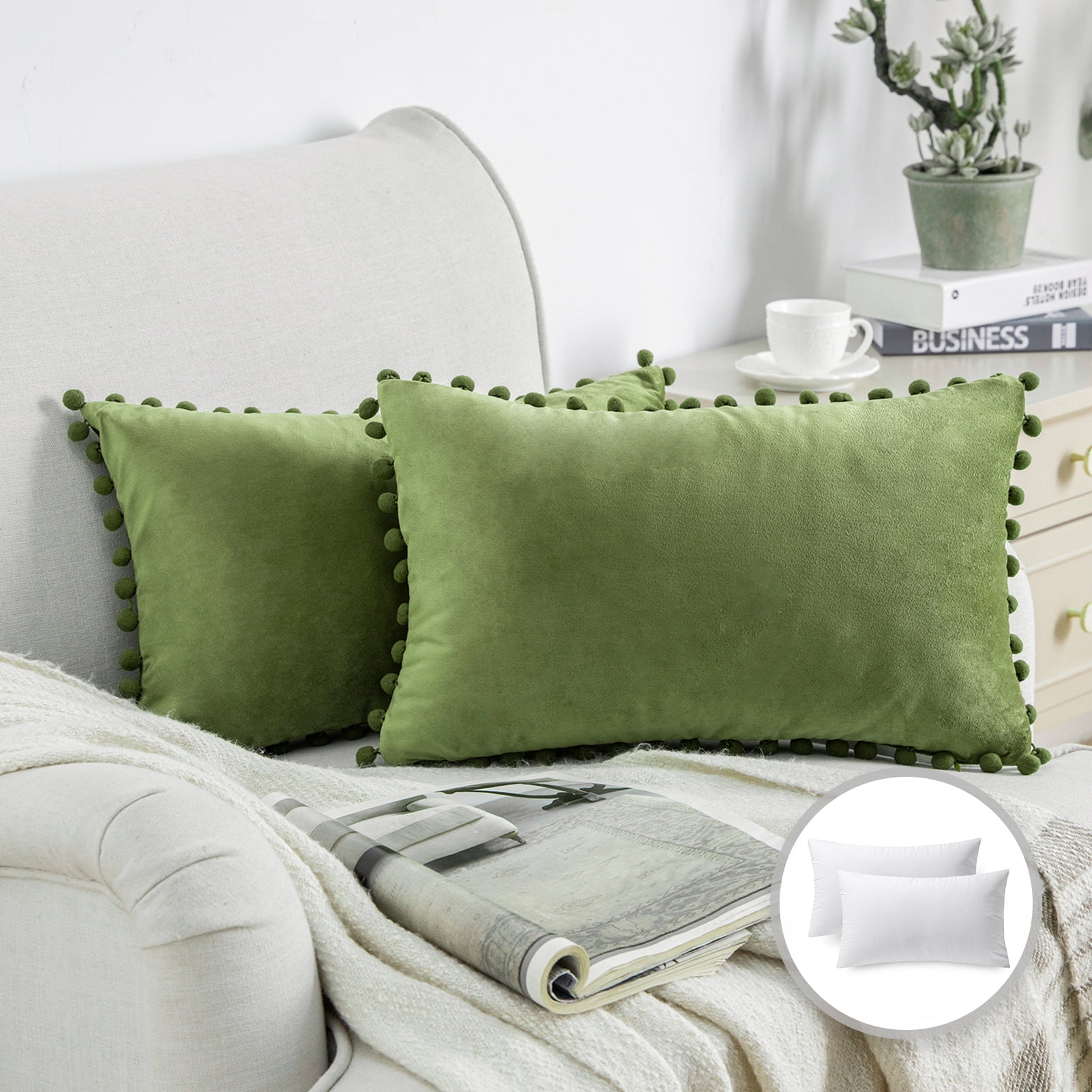 Phantoscope Throw Pillow with Insert，Silky Velvet Series Pom Pom ...