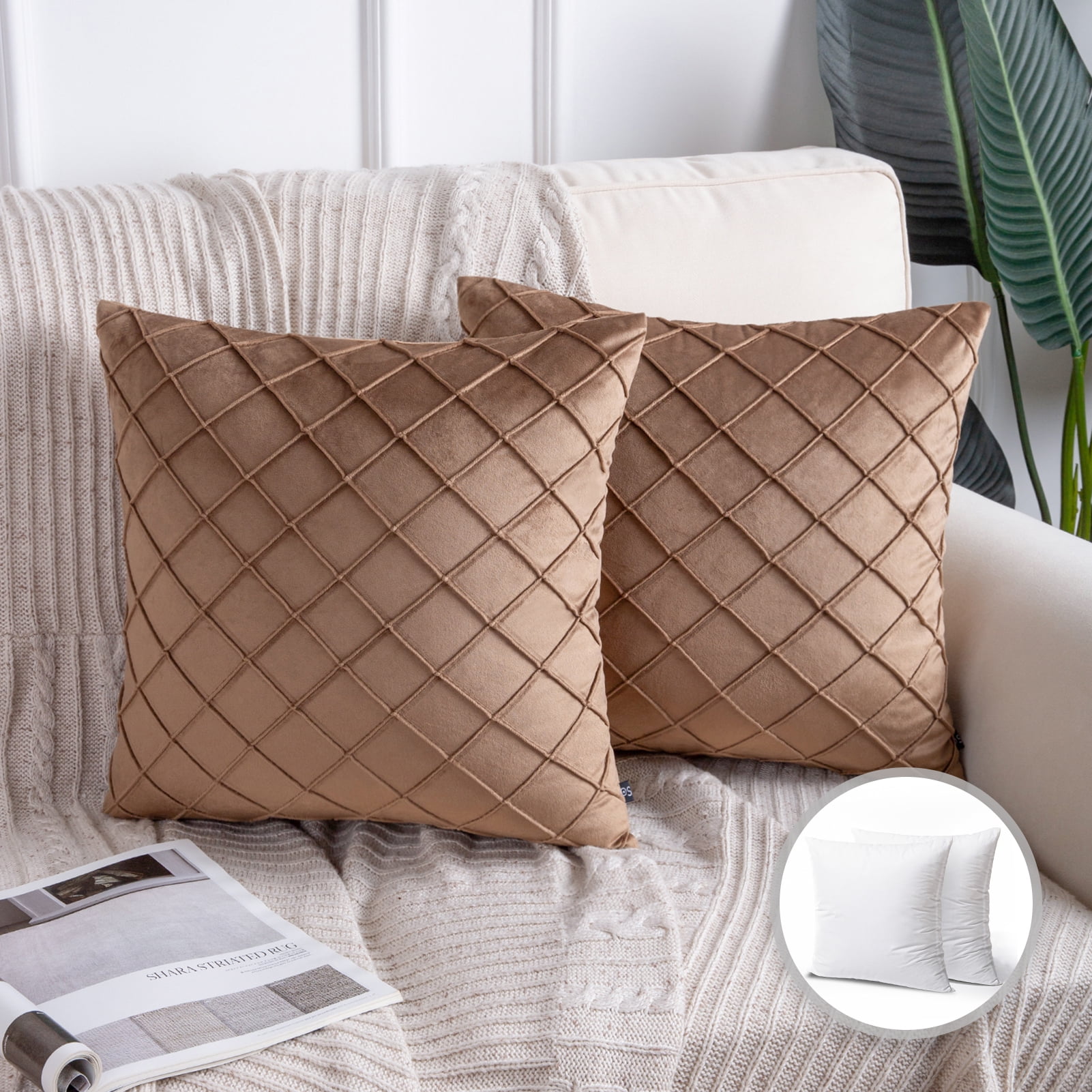 Phantoscope Velvet Series Pleated Checker Decorative Throw Pillow, 18 ...