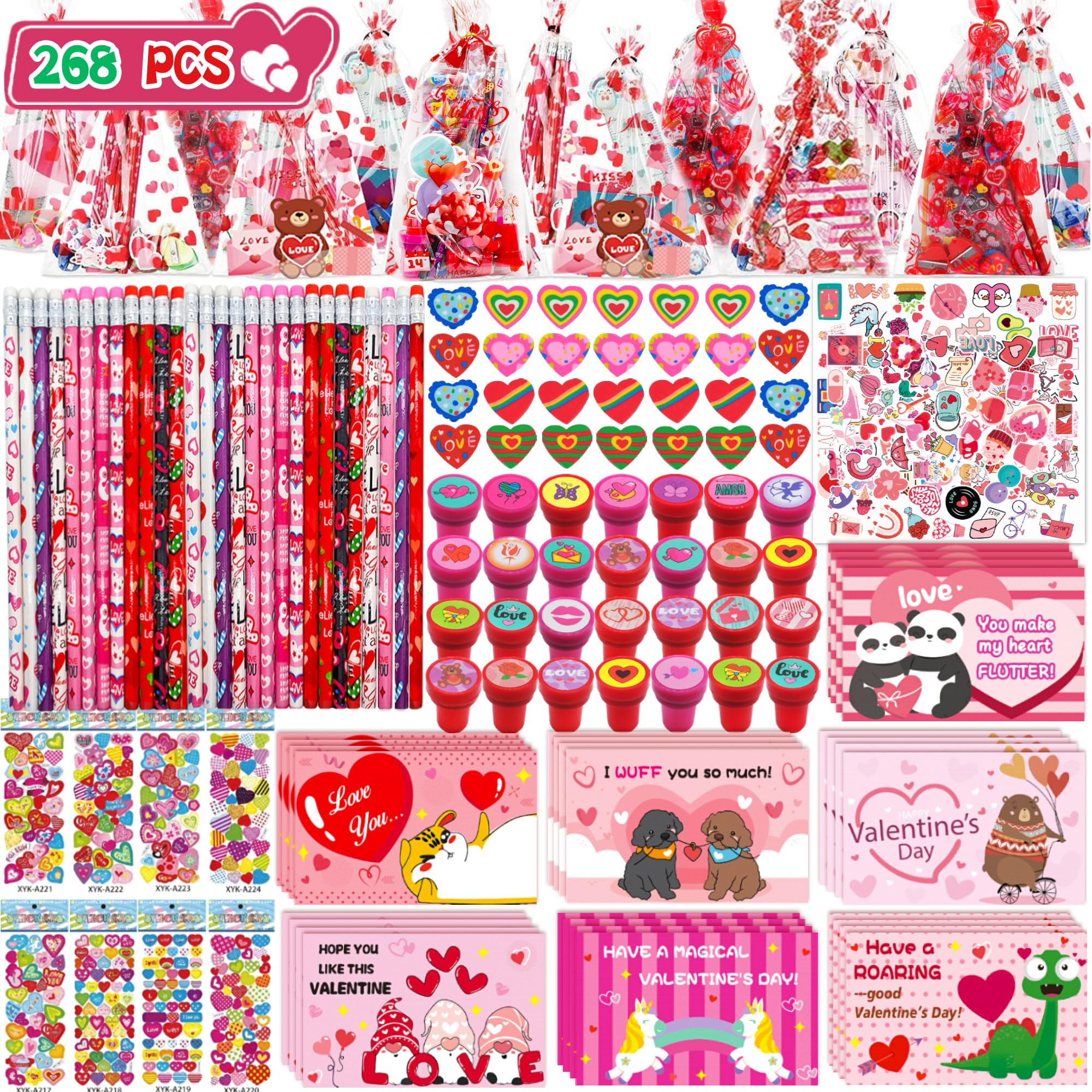 Phaorui 268pcs Valentines Day Gifts for Kids Classroom 28 Pack ...