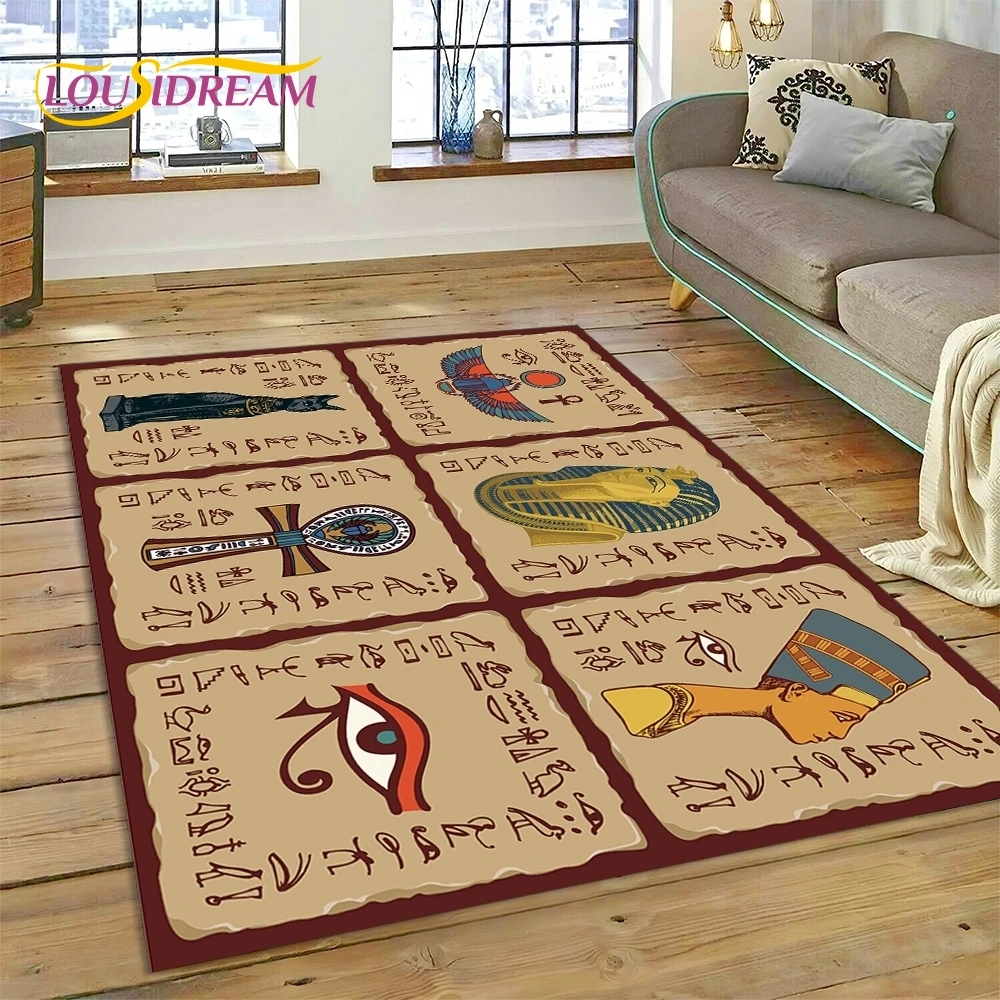 Pharaoh Hieroglyphic Egyptian Mythology Carpet Rug for Bedroom Living ...