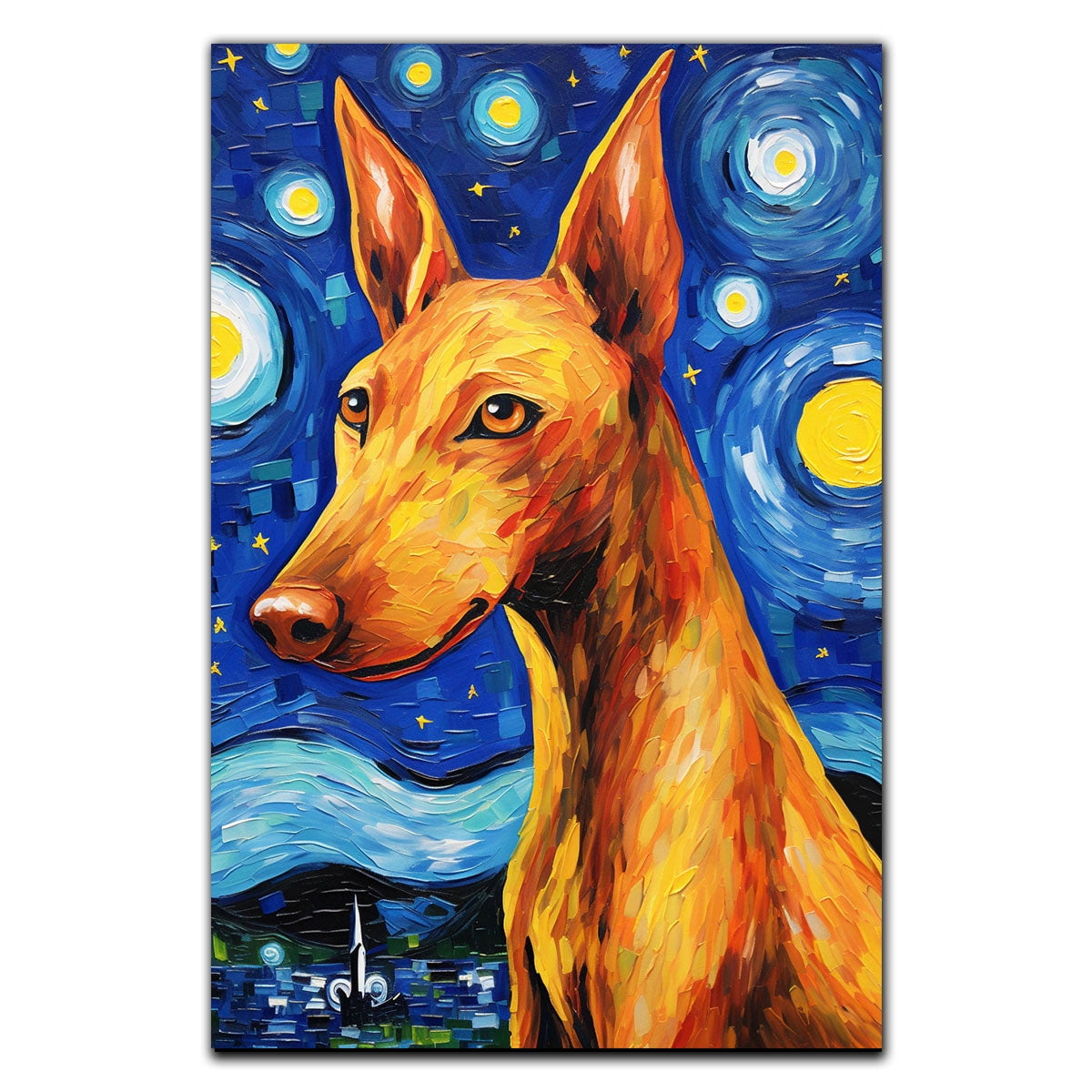Pharaoh Hound Dog Canvas Starry Night Van Gogh Inspired Arts Large ...