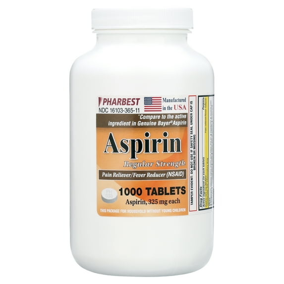 Pharbest Aspirin 325 mg, Regular Strength, Pain Reliever, Fever Reducer ...