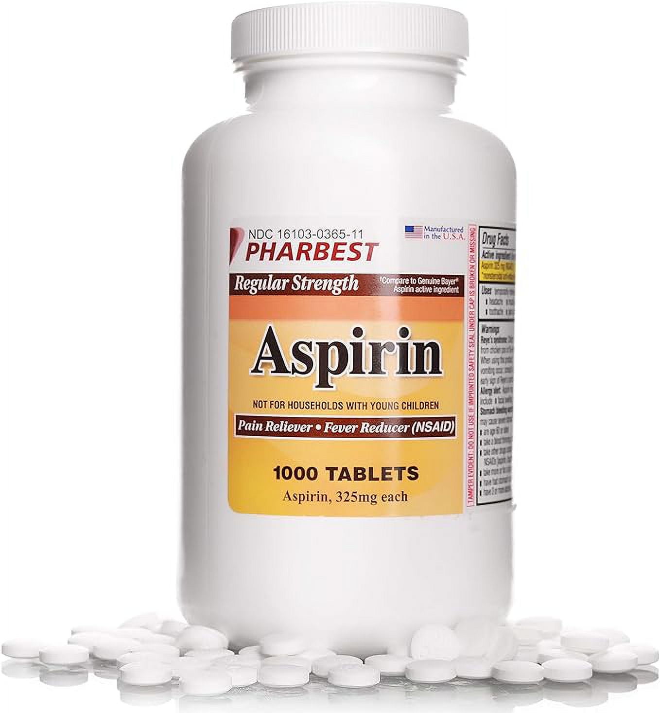Pharbest Aspirin Regular Strength 325 Mg Uncoated Tablets 1000 Ea ...