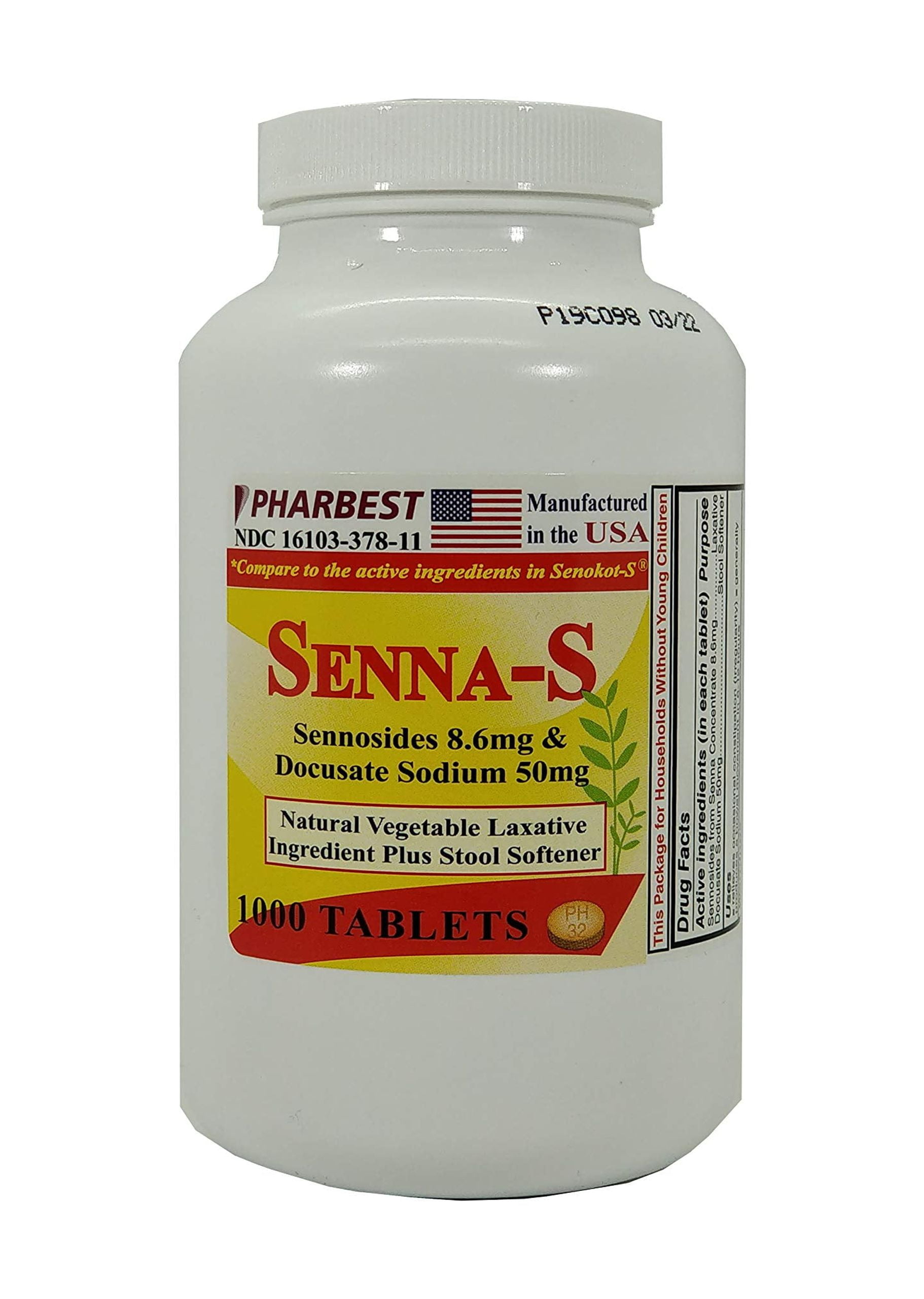 Pharbest Senna Plus Adult Laxative with Stool Softener - 1000 Tablets ...