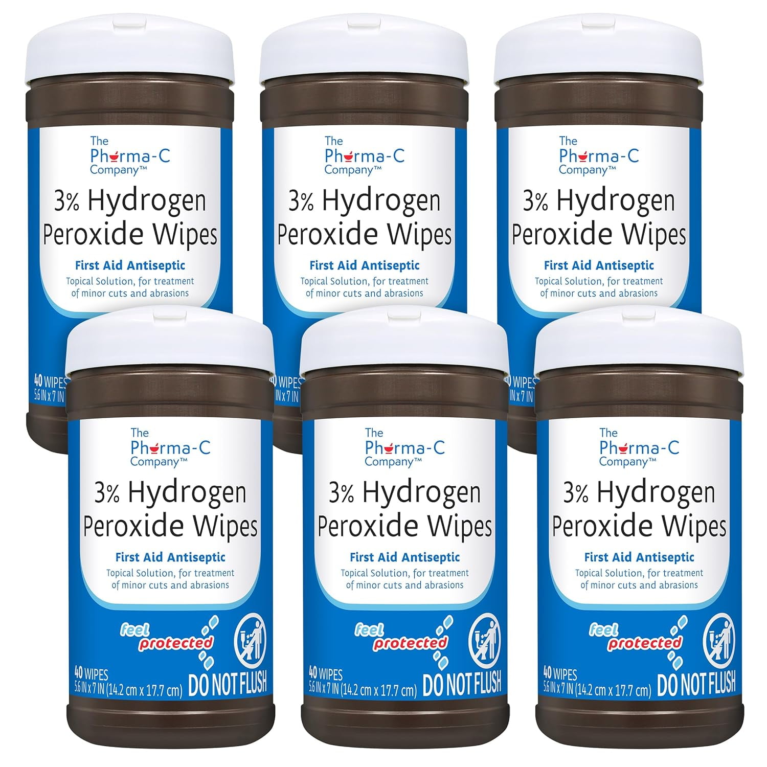 Pharma-C 3% Hydrogen Peroxide Wipes [6 pack - 40ct canisters] - First ...
