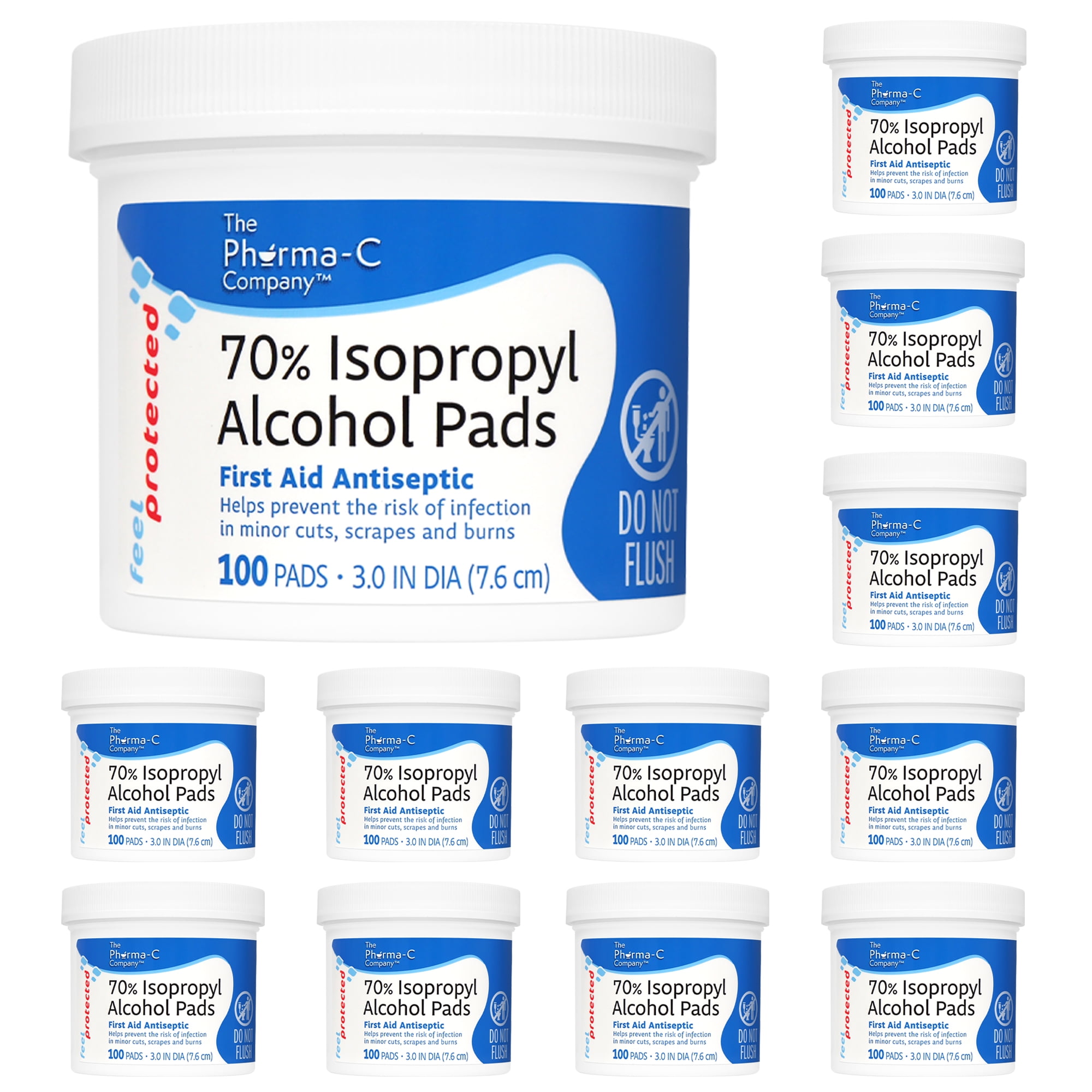 Pharma-C 70% Isopropyl Alcohol Pads [12 pack - 100ct jars] Made in USA ...