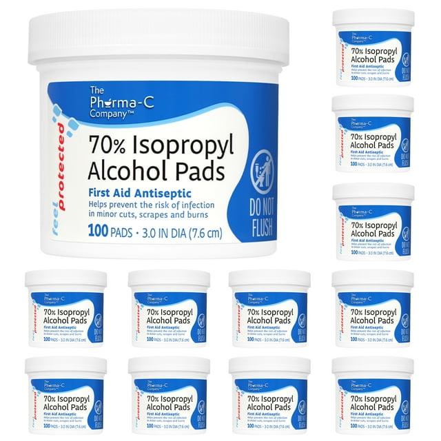 Pharma-C 70% Isopropyl Alcohol Pads [12 pack - 100ct jars] Made in USA - Walmart.com