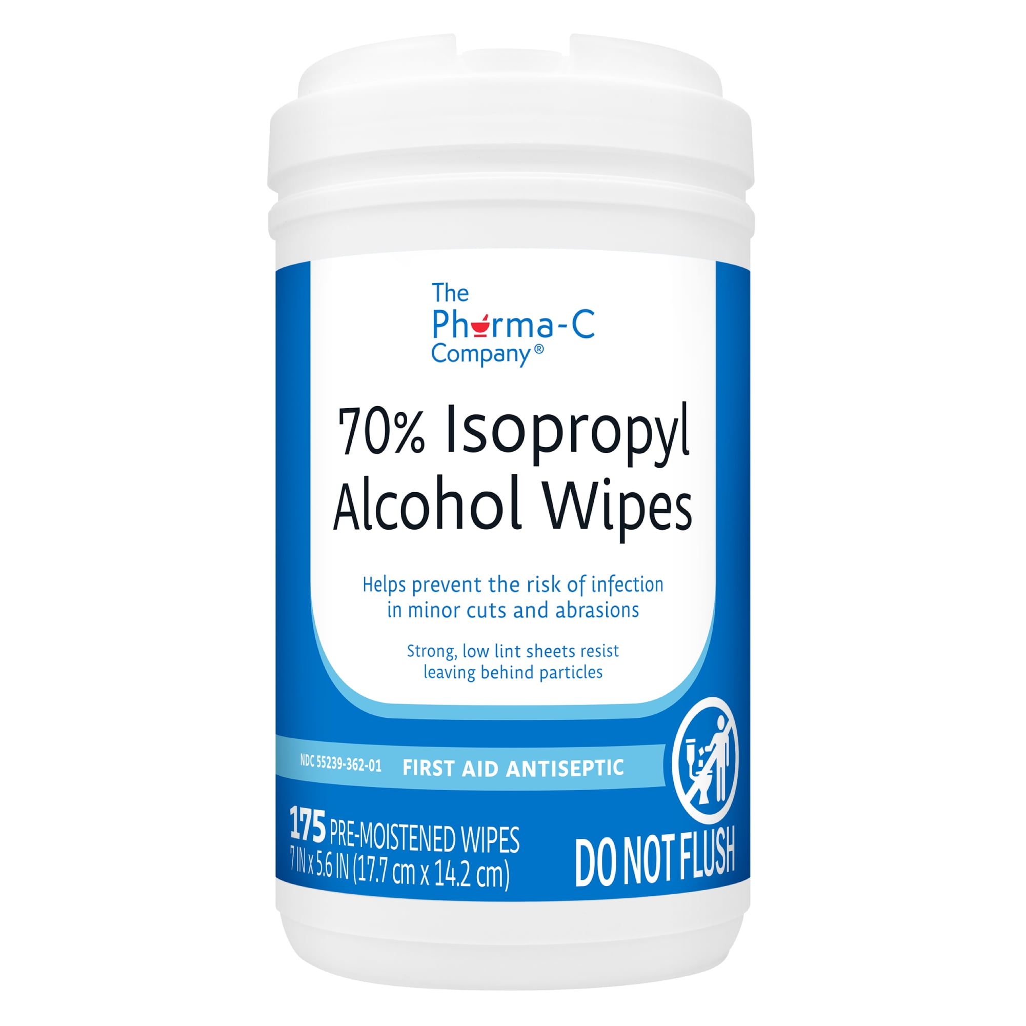 Pharma-C 70% Isopropyl Alcohol Wipes, First Aid Antiseptic, 175 Count ...