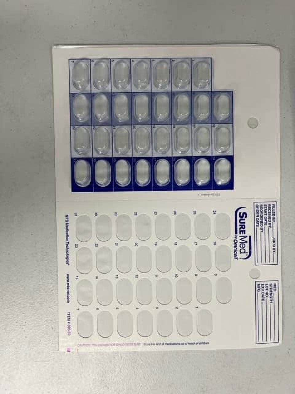 Pharmacy Blister 50 Cards and 50 Blisters for 31 Day Monthly Cold Seal ...