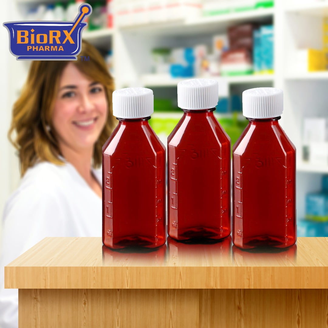 Pharmacy Oval Bottle Amber 3 oz with CR Caps Included (Qty. 100 ...