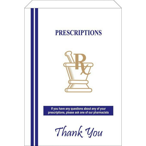Pharmacy Paper Bags 6 x 3.6 x 11 inches - White with Gold and Blue Trim ...