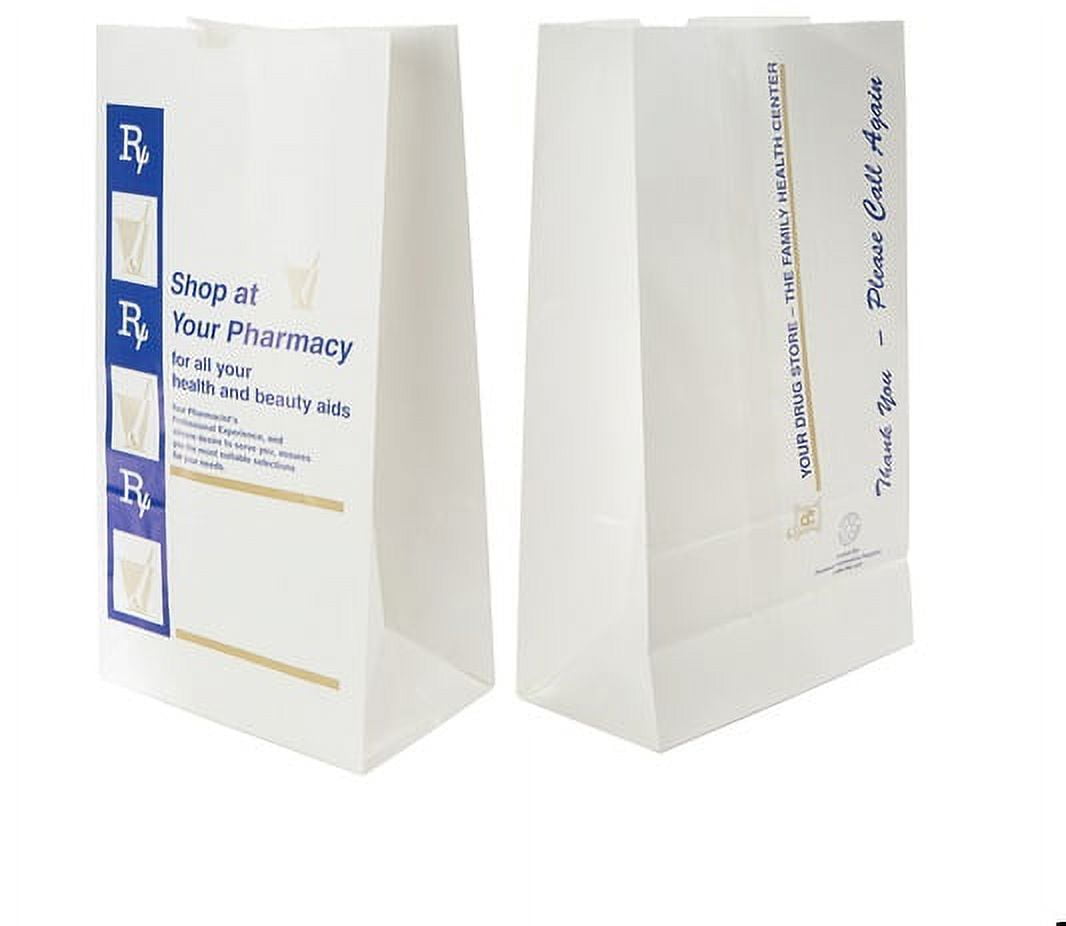 Pharmacy Prescription Bags White Color Gold and Blue Thank You Print ...