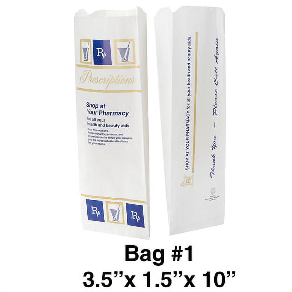 Pharmacy Prescription Bags White, Gold and Blue Color (Rx Bag, Paper ...