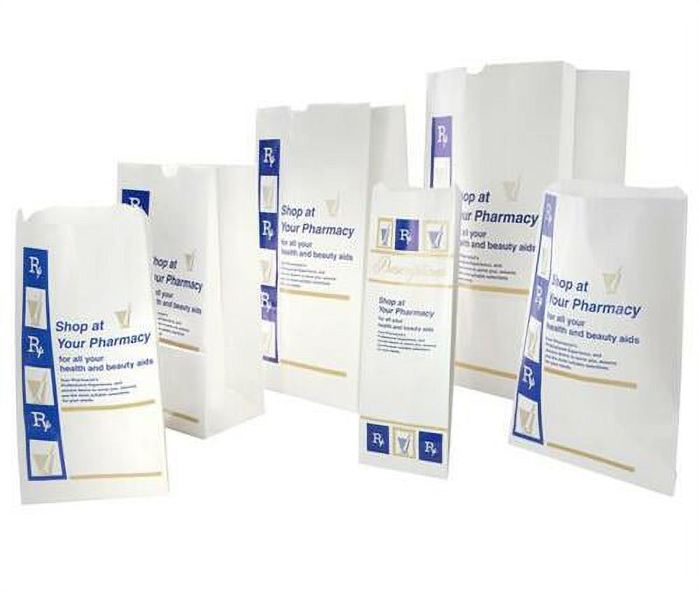 Pharmacy Prescription Grocery Bags White Gold and Blue Color (Rx Bag ...
