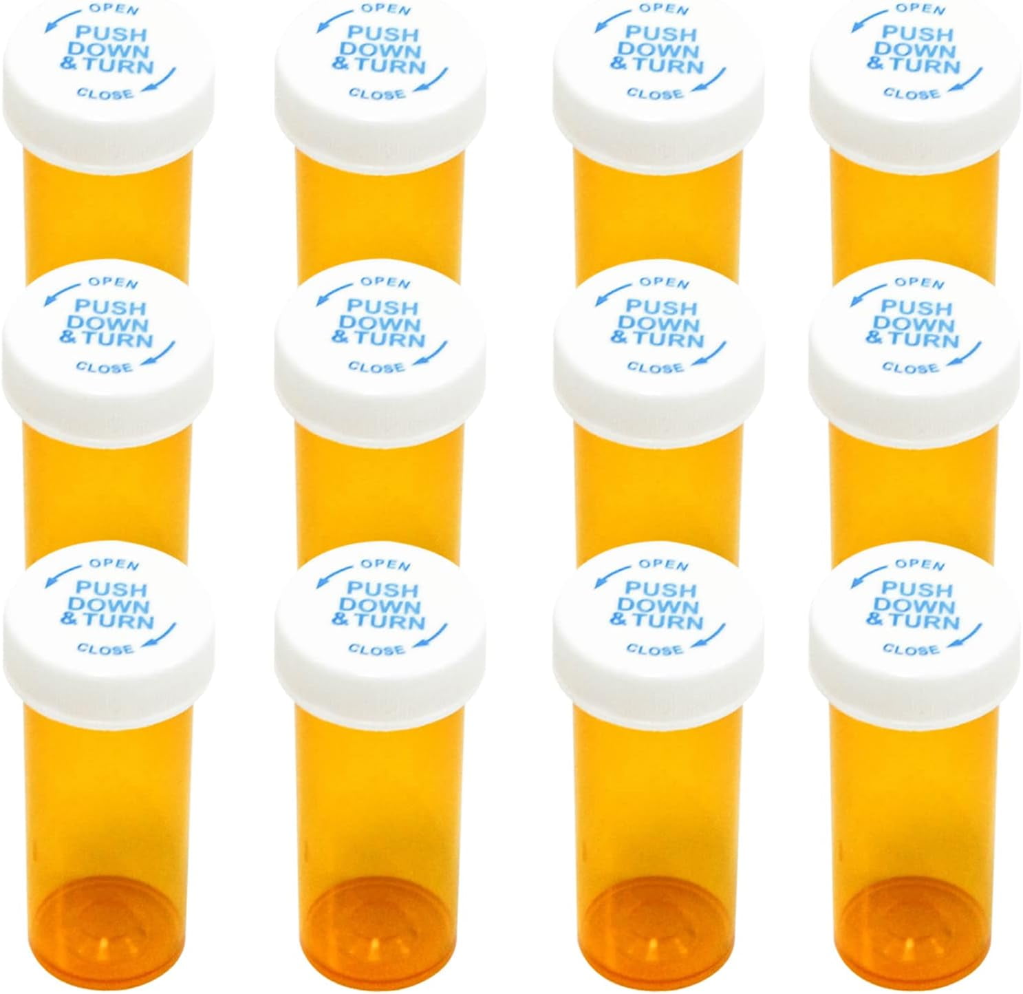 Pharmacy Vials Child Resistant Cap - Push Down and Turn - Amber - 13 ...