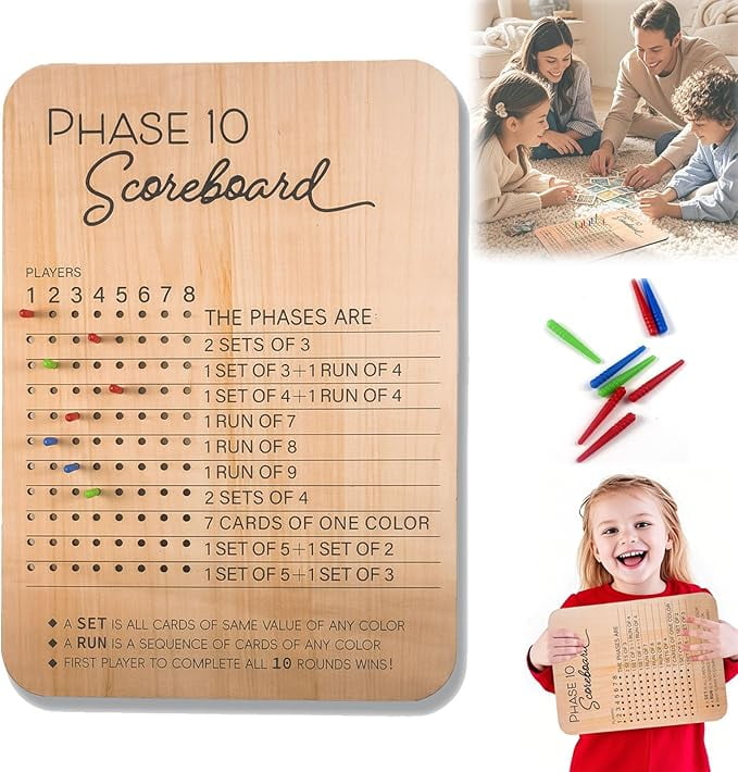 Phase 10 Score Board, 2025 New Wooden Phase 10 Scoreboard and Round ...