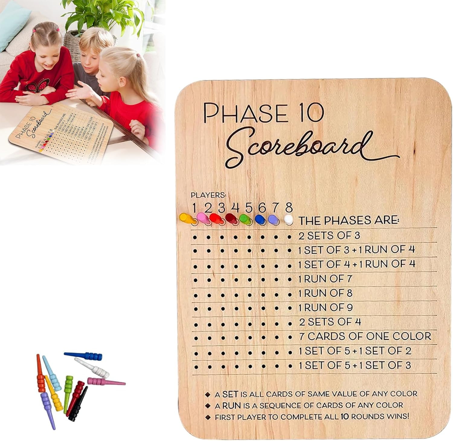 Phase 10 Score Board, 2025 New Wooden Phase 10 Scoreboard and Round ...