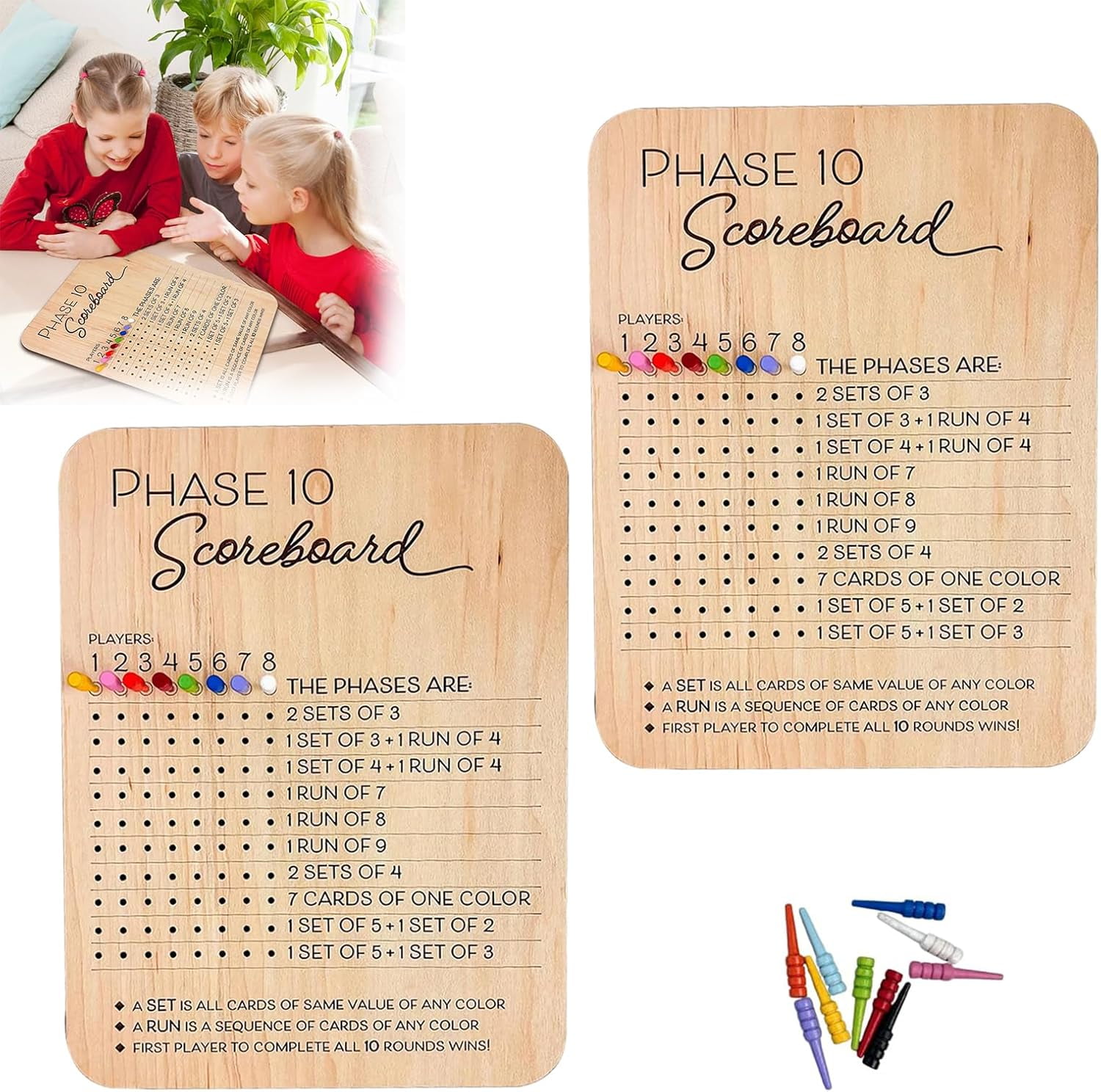 Phase 10 Score Board, 2025 New Wooden Phase 10 Scoreboard and Round ...