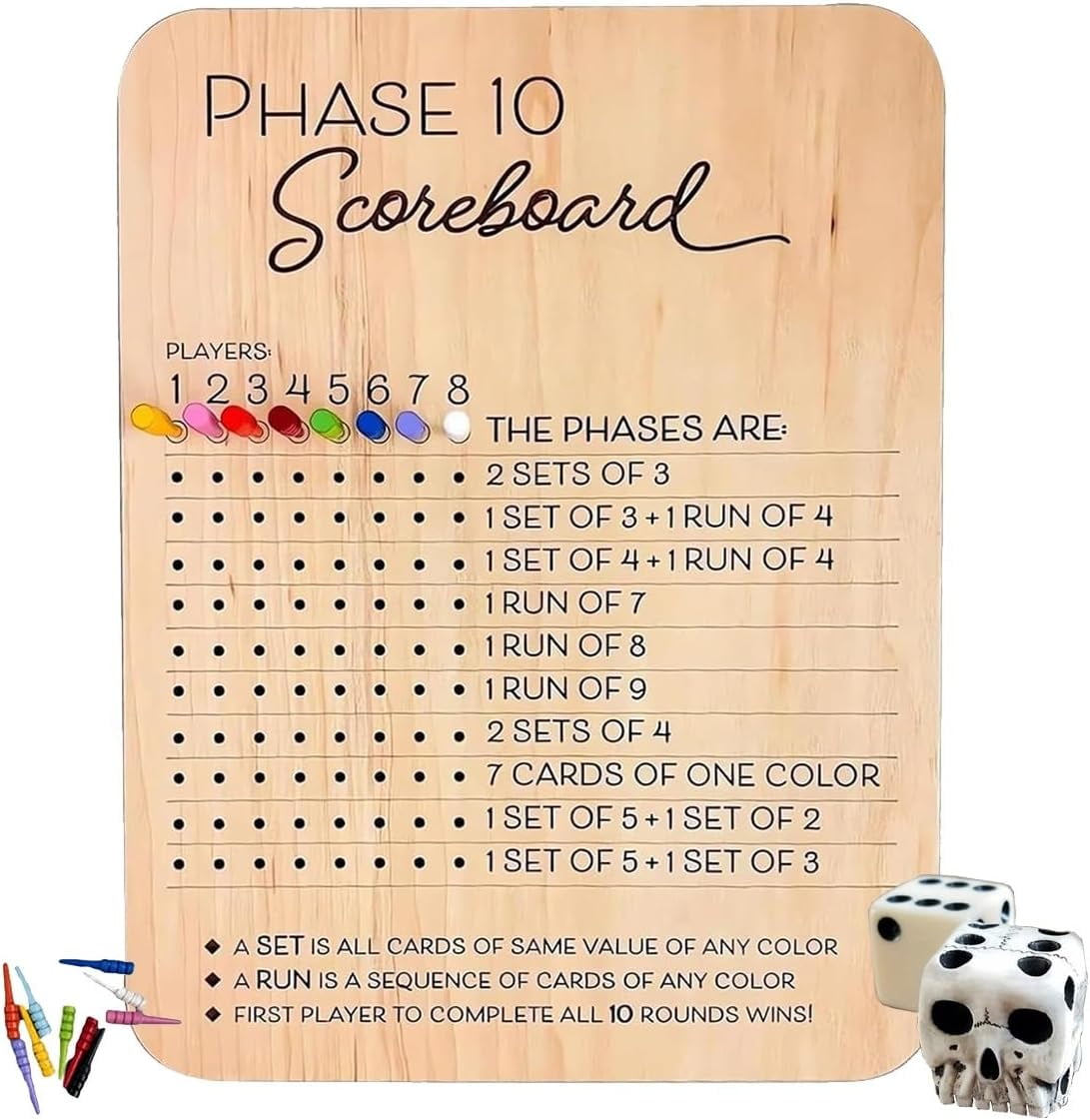 Phase 10 Score Board, 2025 New Wooden Phase Ten Scorecard and Round ...