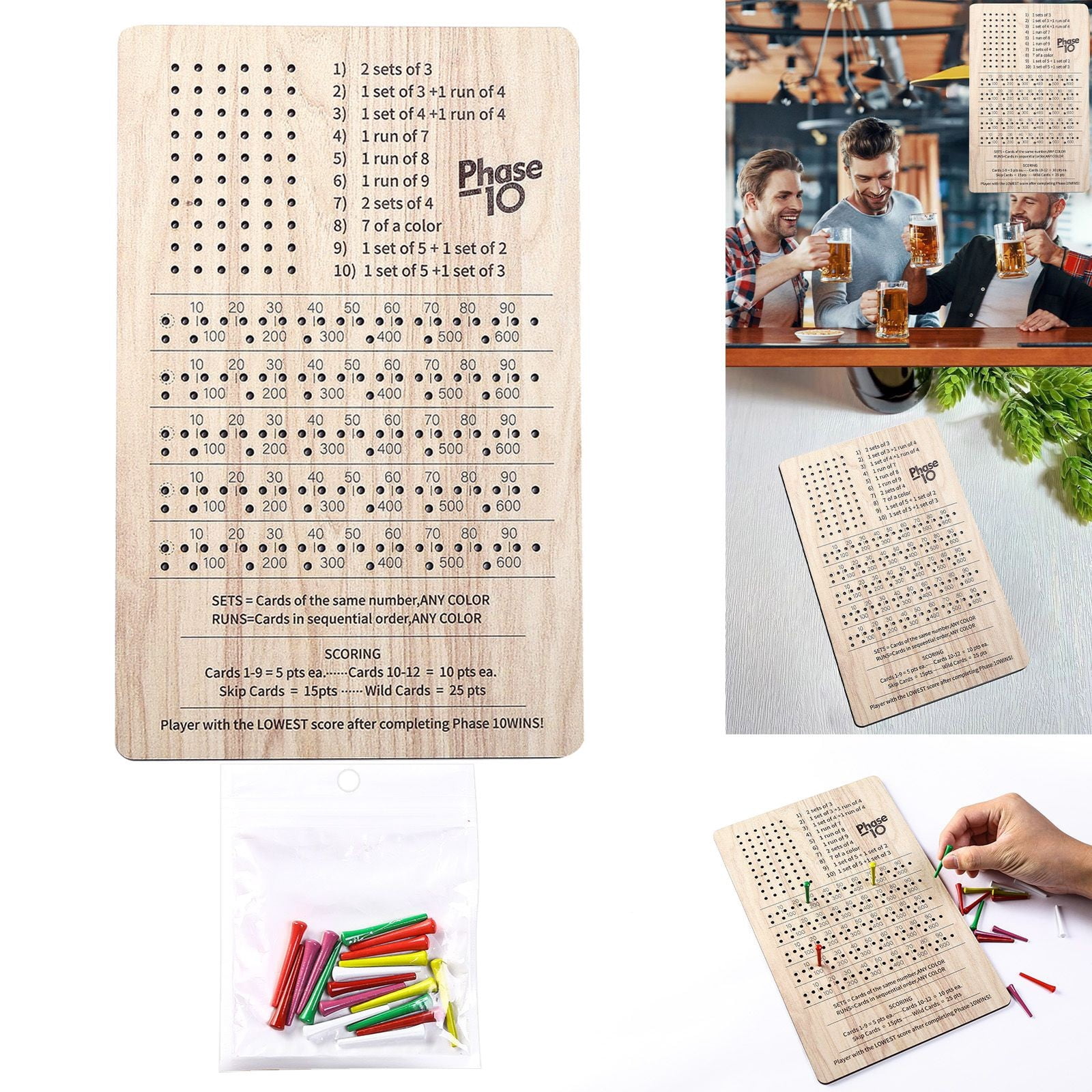 Phase 10 Score Board, 2025 Wooden Phase 10 Scoreboard and Round Tracker ...