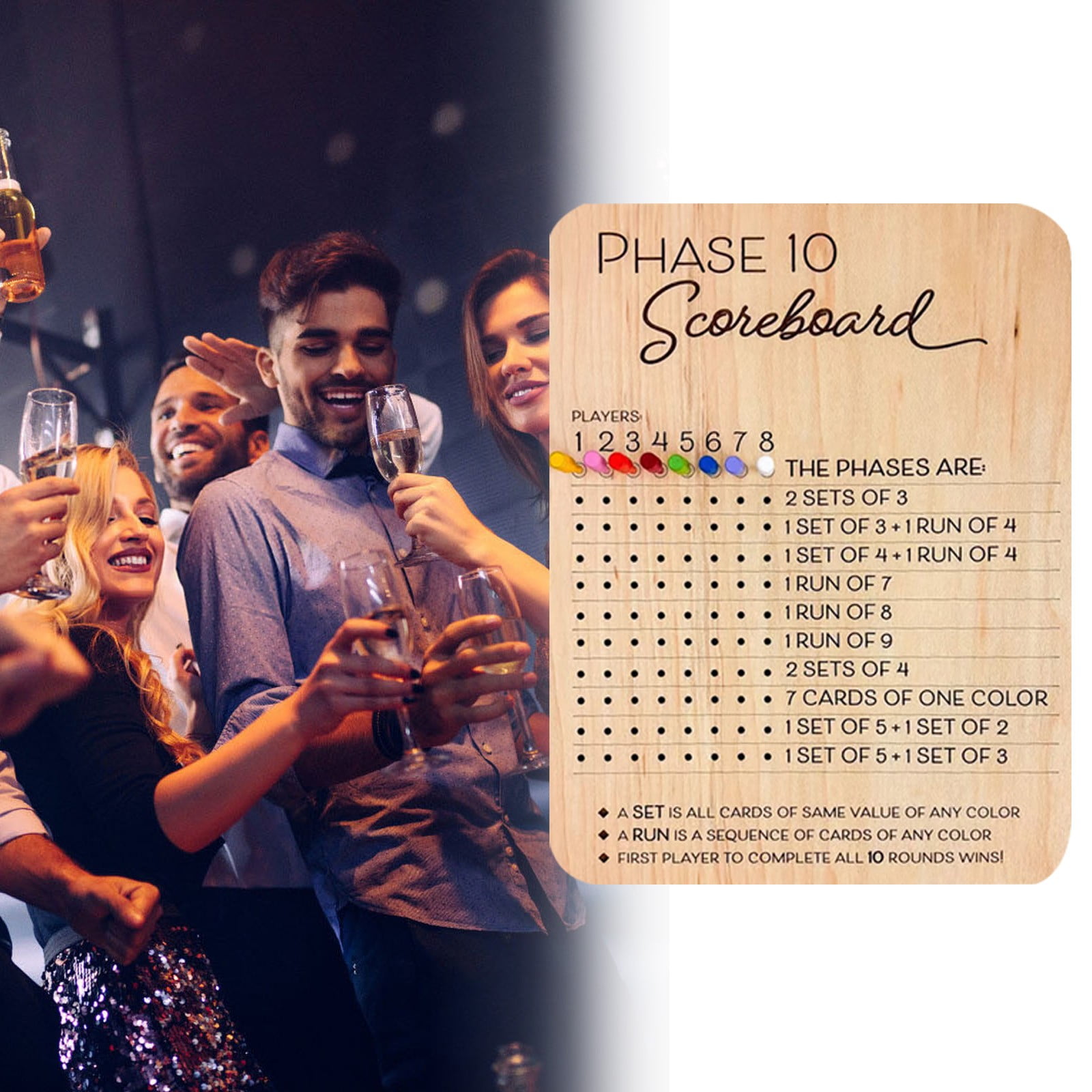 Phase 10 Score Board, 2025 Wooden Phase 10 Scoreboard and Round Tracker ...