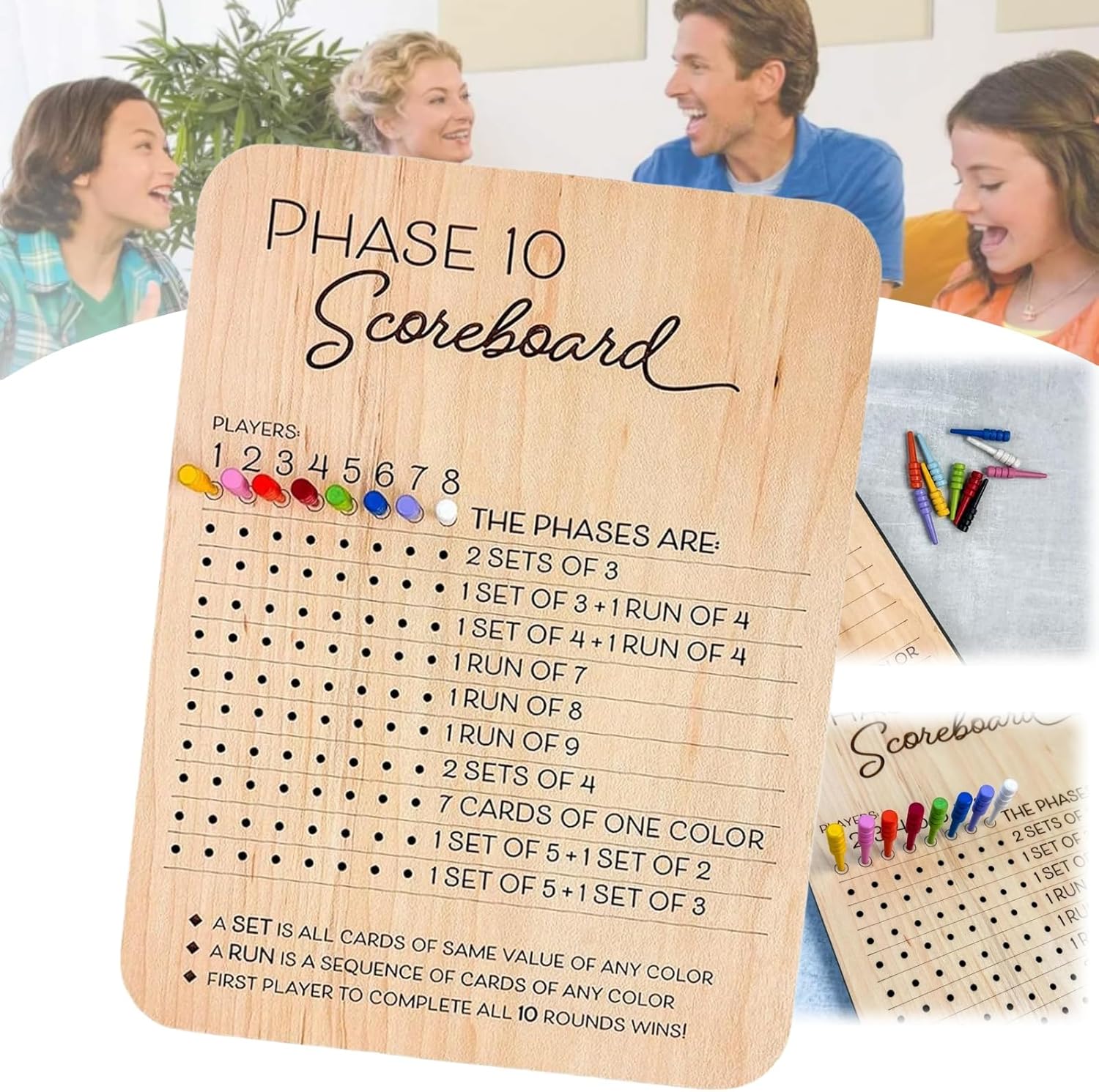 Phase 10 Score Board,2025 Wooden-Wooden Phase Ten Scorecard and Round ...