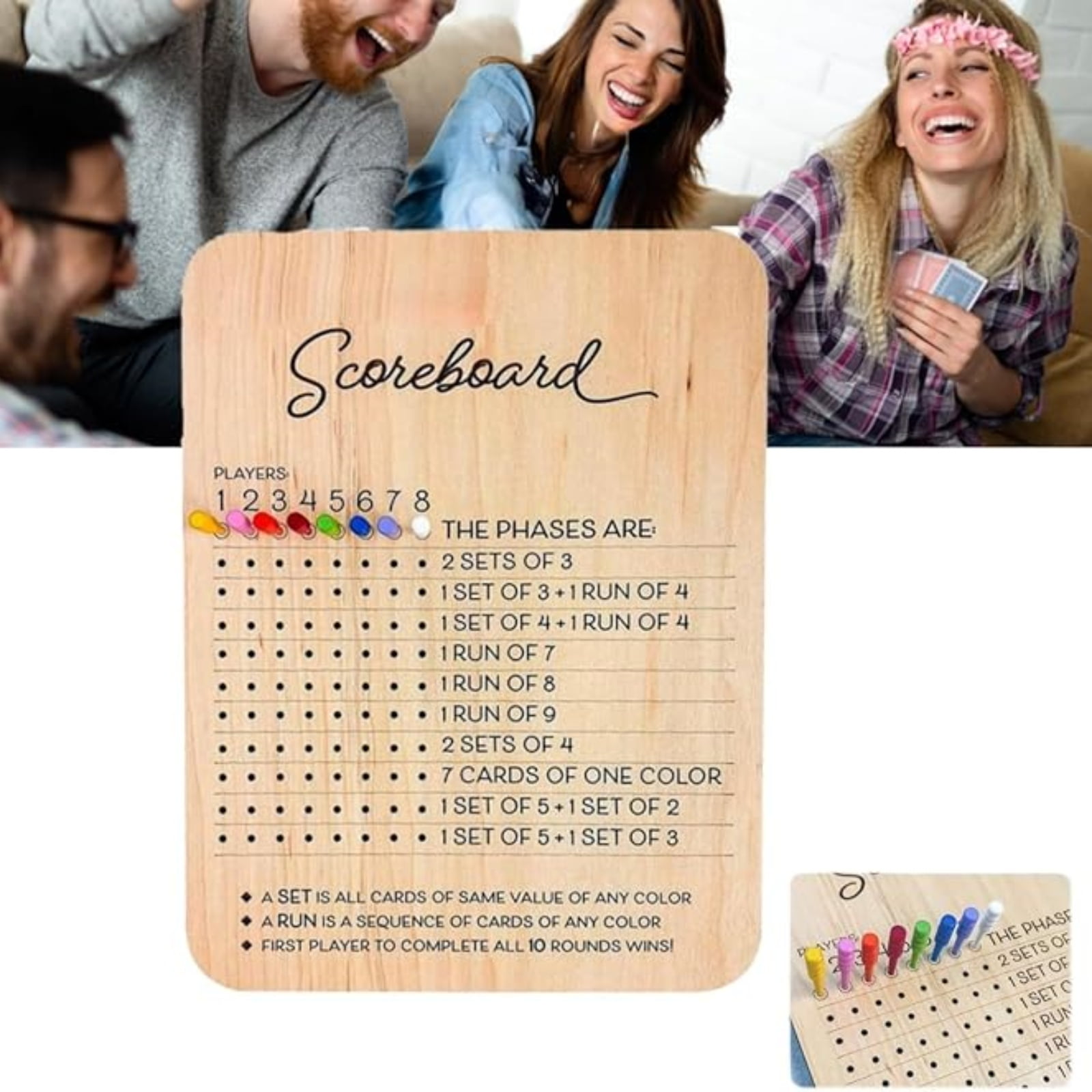 Phase 10 Score Board - Elegant Wooden Game Accessory with Color-Coded ...