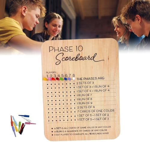Phase 10 Score Board,Wooden Phase Ten Scorecard and Round Tracker,Wood ...