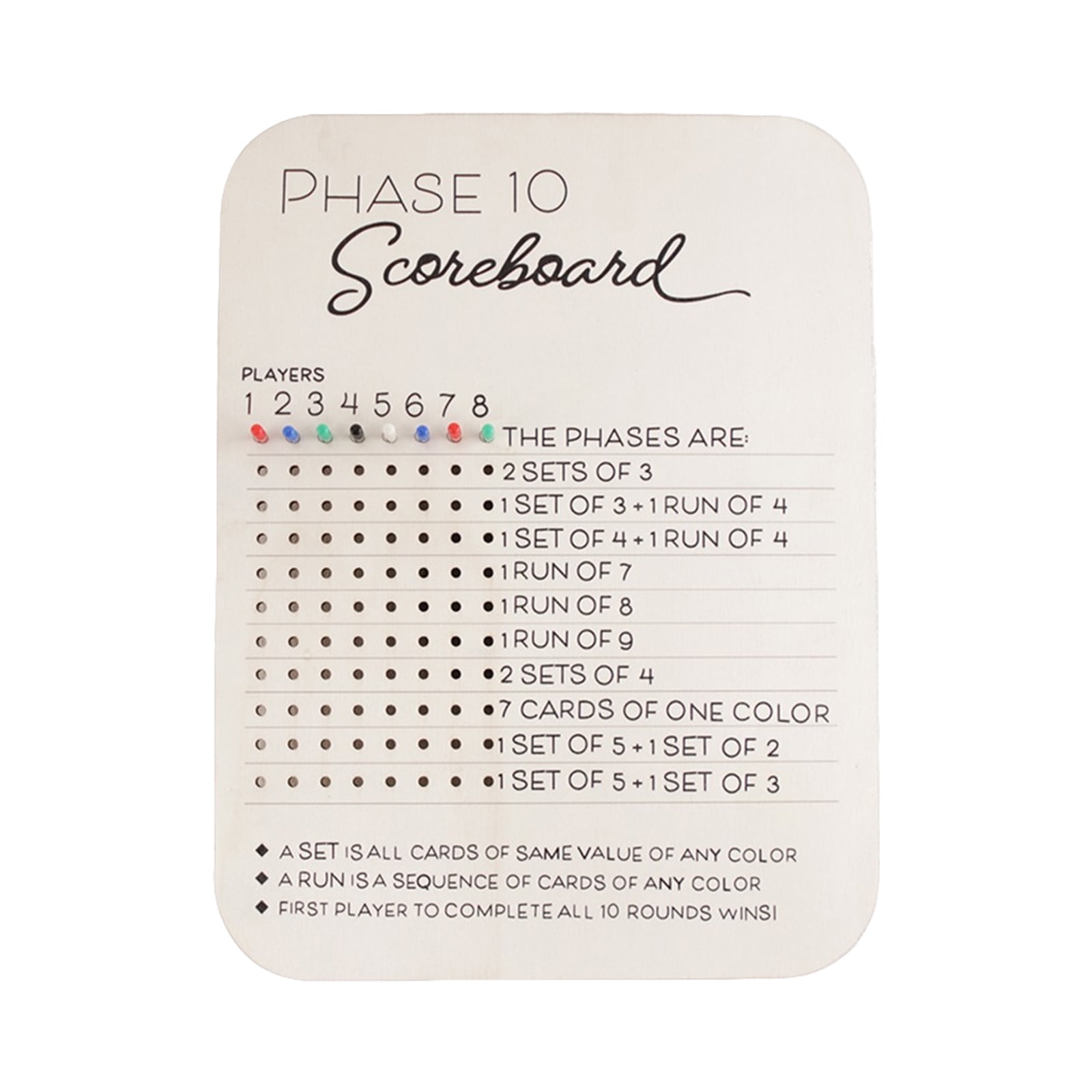 Phase 10 Scoreboard Round Trackers Board with Colored Pegs Card Game ...