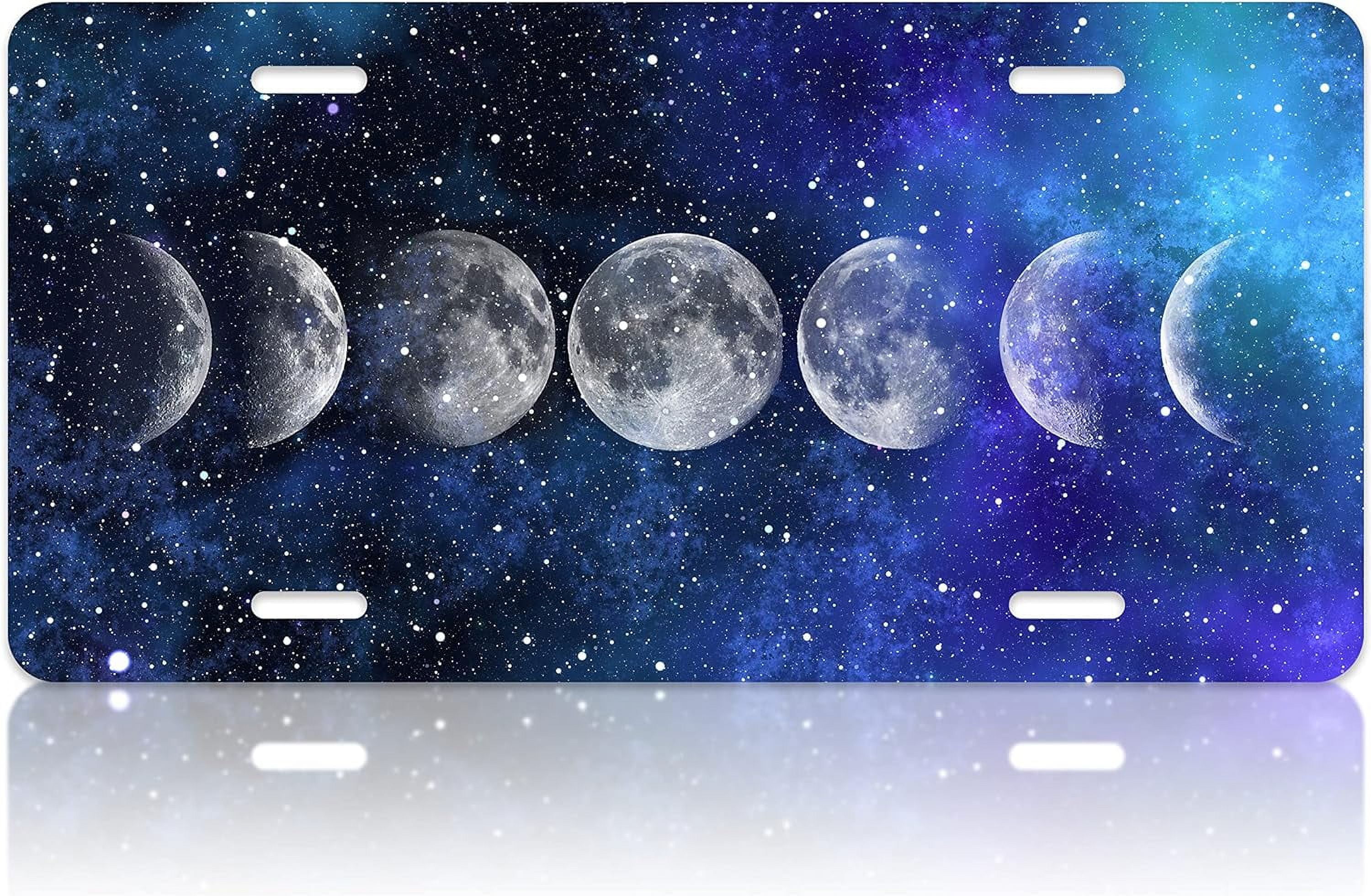 Phases of The Moon Car Front License Plate Cover Stars Blue Galaxy ...