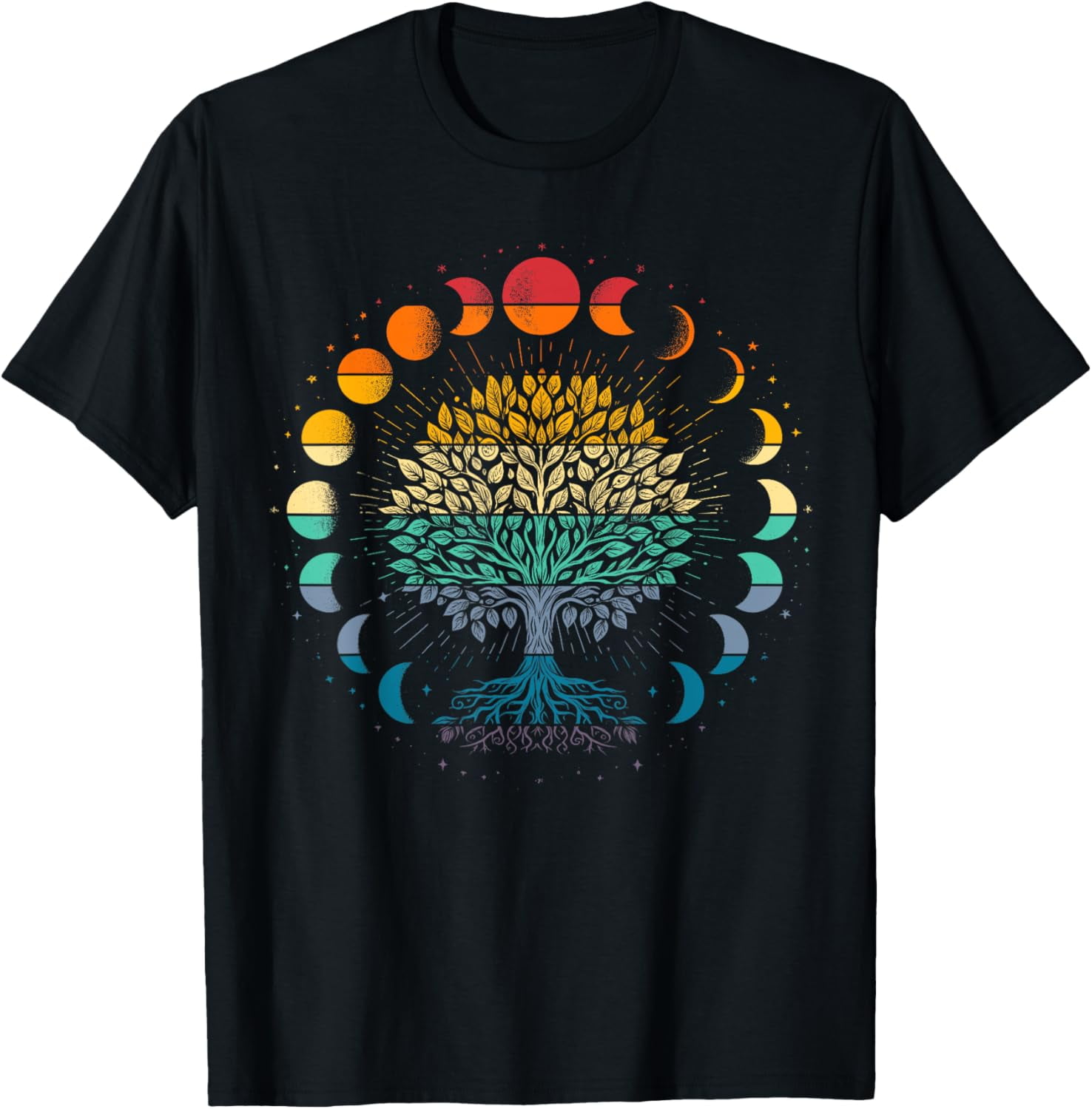 Phases of the Moon Retro 60's 70's Vibe Tree Life Men Women T-Shirt ...
