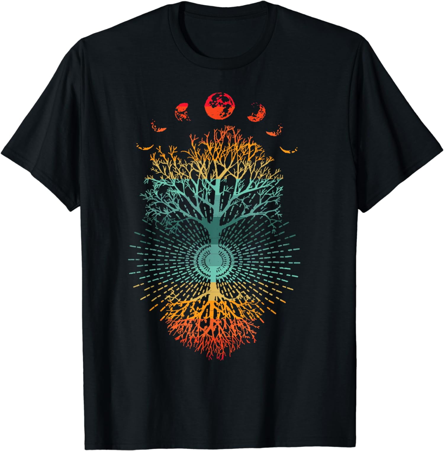 Phases of the Moon Retro 60's 70's Vibe Tree of Life Graphic T-Shirt ...