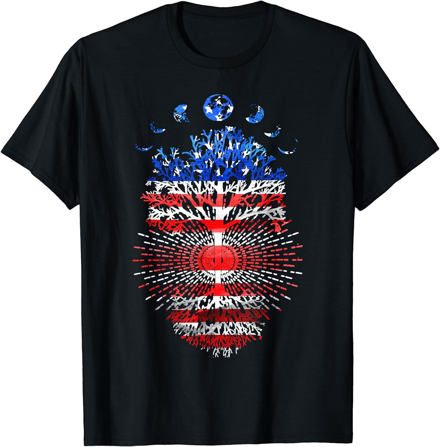 Phases of the Moon Retro American Flag Vibe Tree of Life T-Shirt ...
