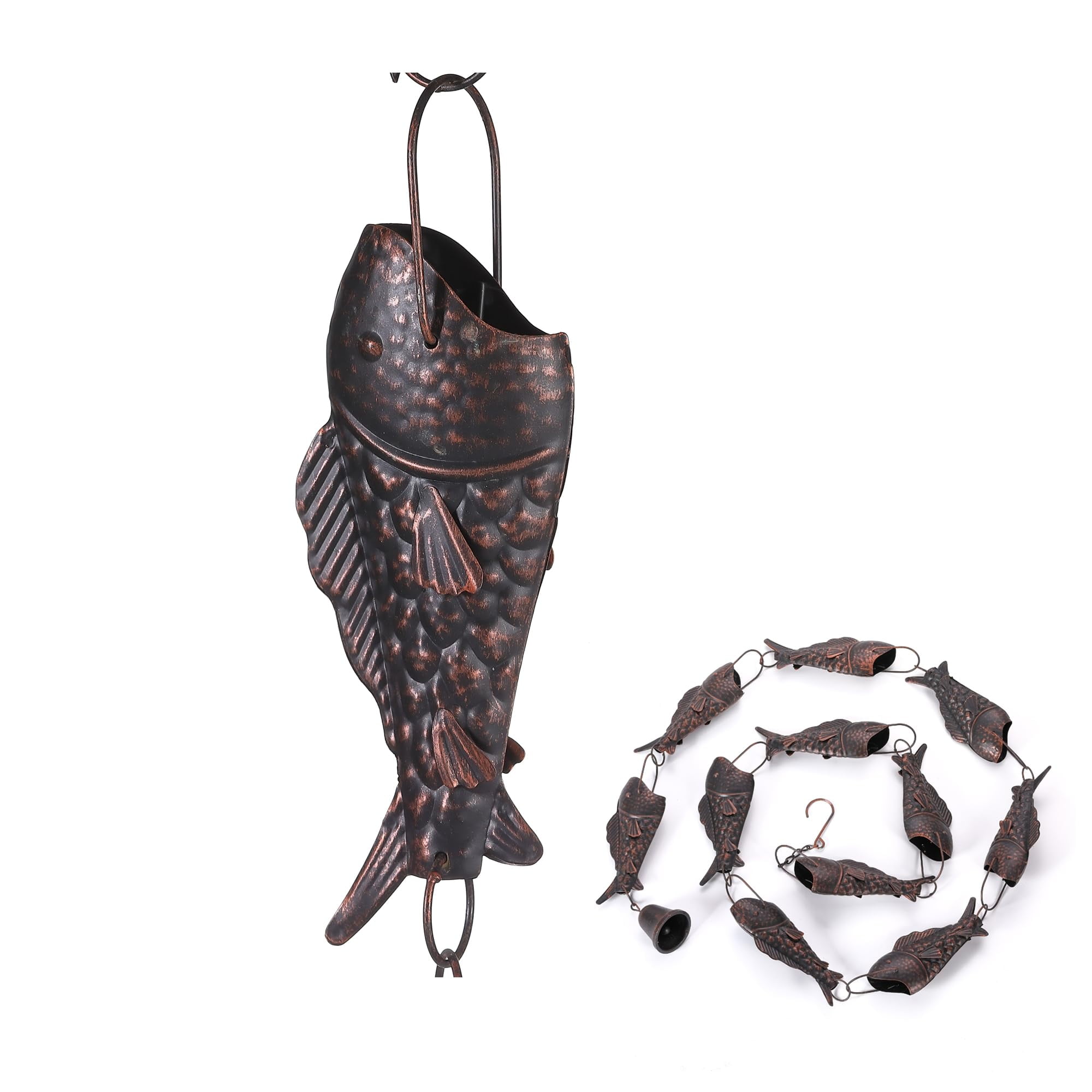 Phaxth Antique Bronze Rain Chain with Rainbow Trout for Heavy Rain ...
