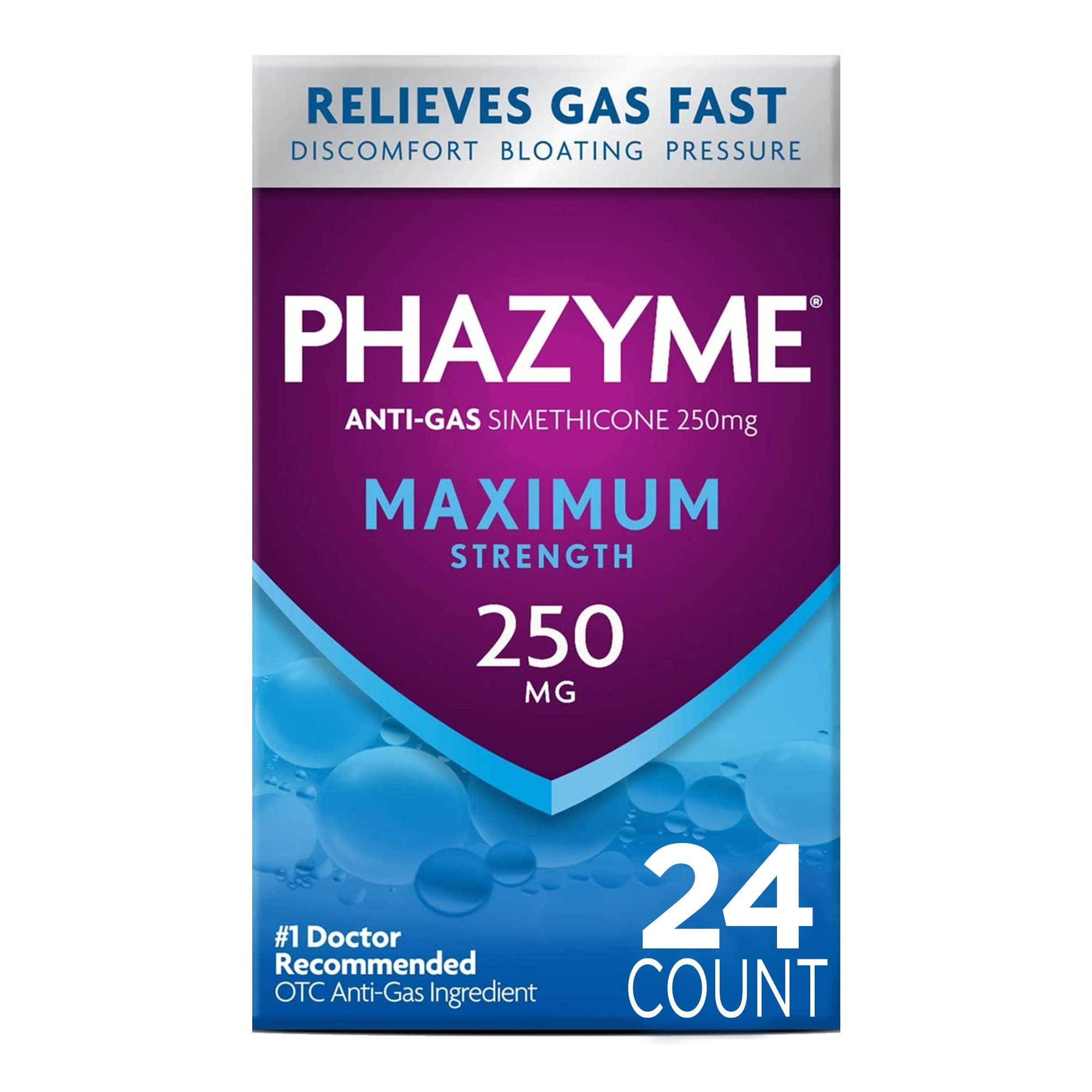 Phazyme Maximum Strength Anti-Gas Relief Pills, Simethicone 250mg, Fast ...