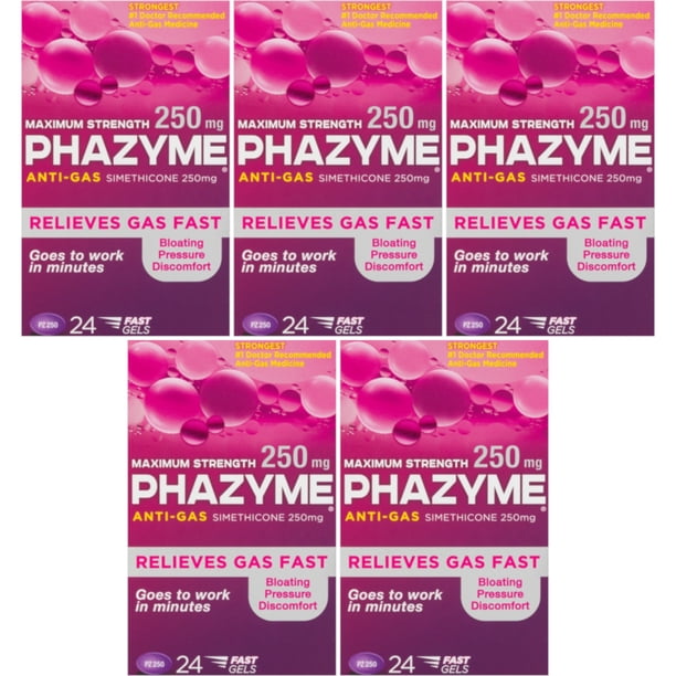 Phazyme Anti-Gas Simethicone Maximum Strength Fast Relief, 24ct, 5-Pack ...