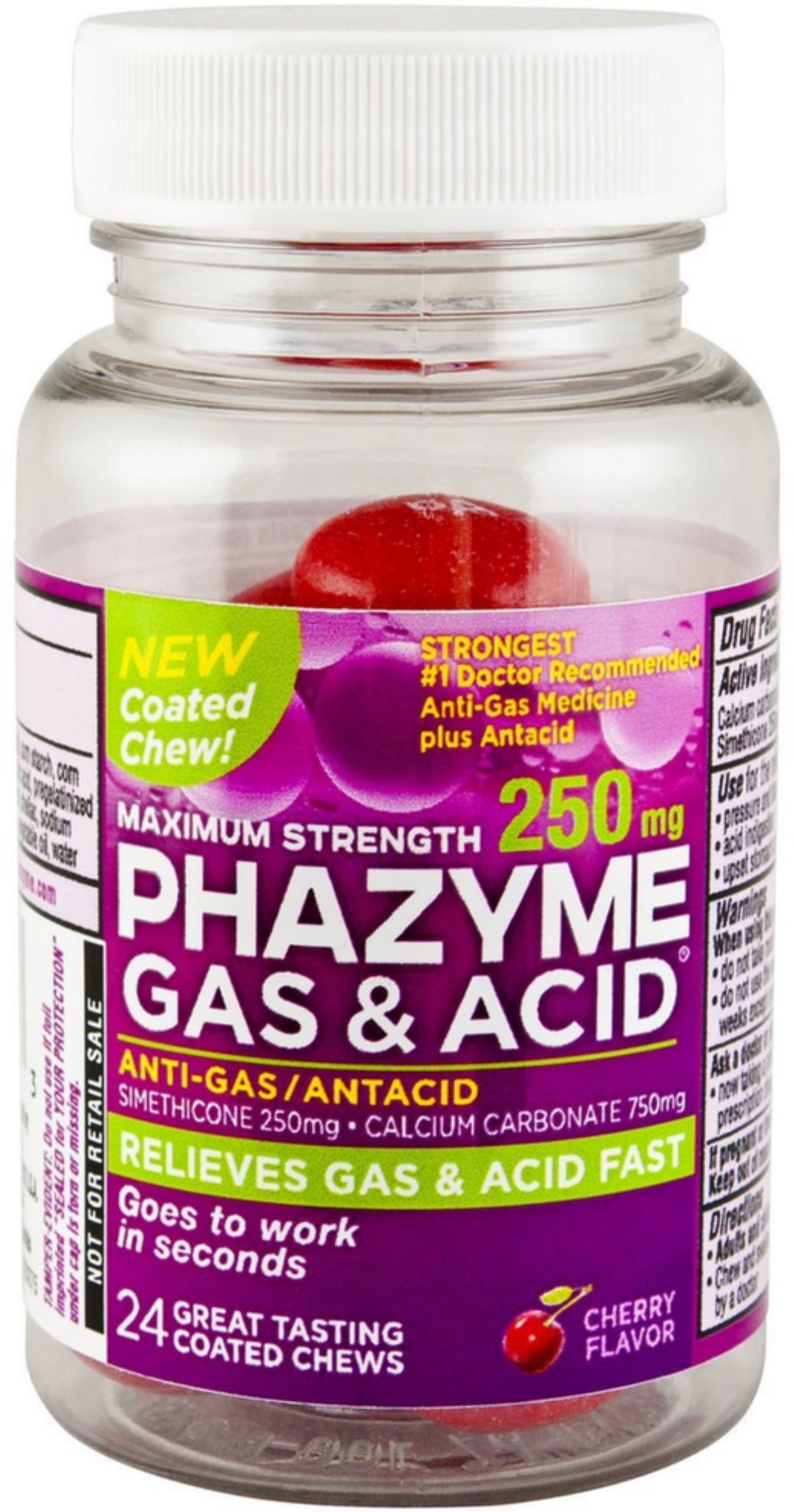 Phazyme Maximum Strength Cherry Flavored Anti-Gas & Acid Relief Coated ...