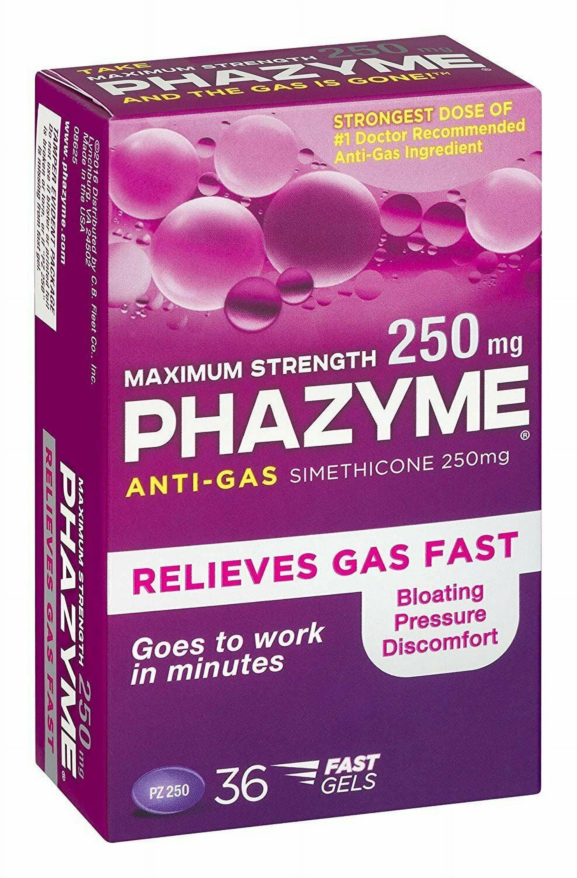 Phazyme Maximum Strength 250 mg Anti-Gas Simethicone Soft Gels, 36 ea ...