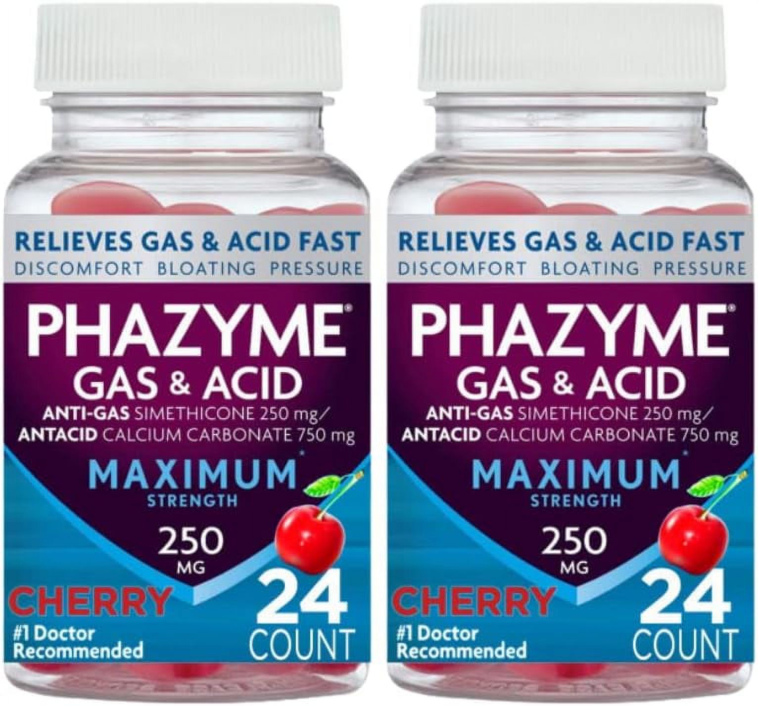 Phazyme Maximum Strength Gas & Acid Relief, Works Fast, Cherry Flavor ...