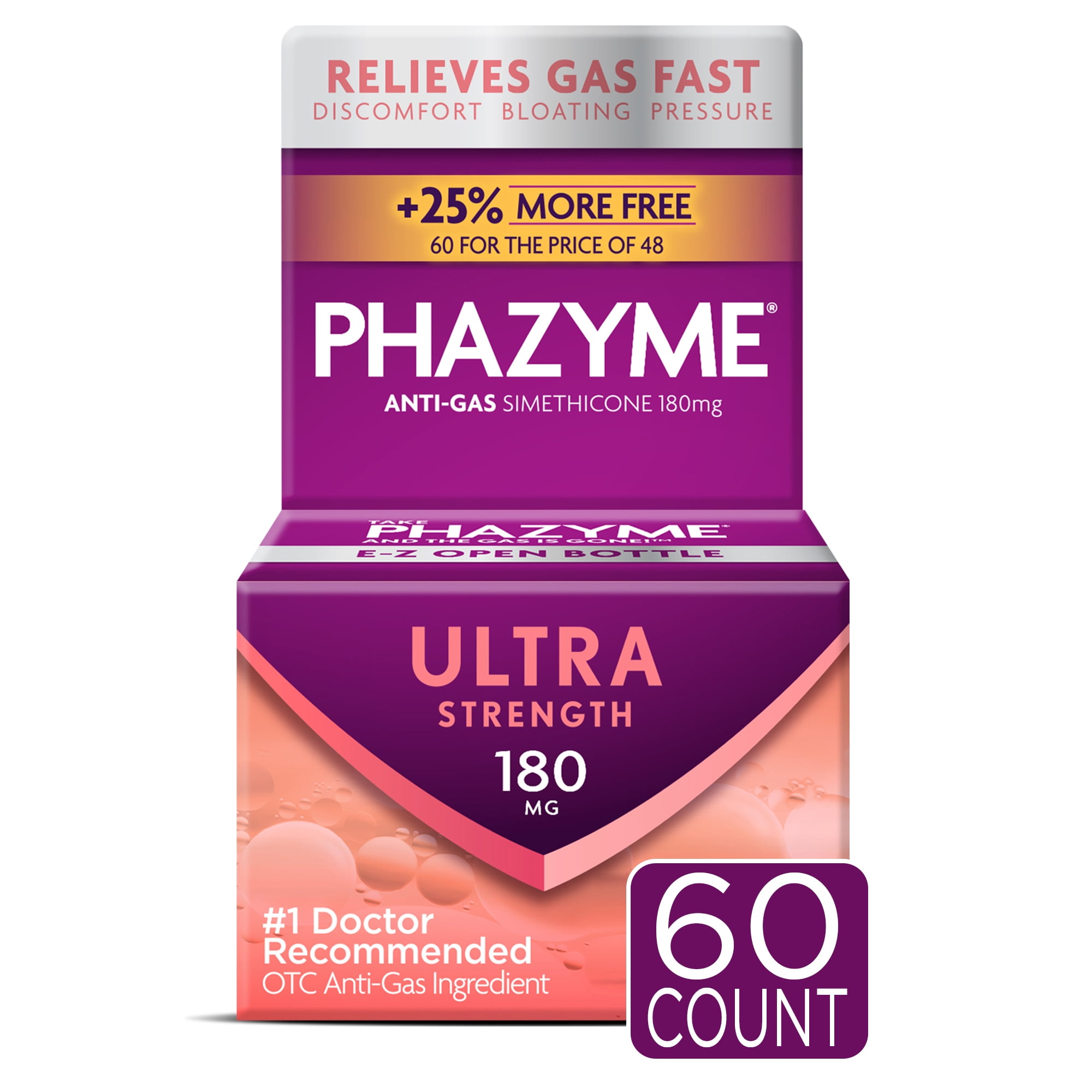 Phazyme Ultra Strength Gas & Bloating Relief, Works in Minutes, 60 Fast ...