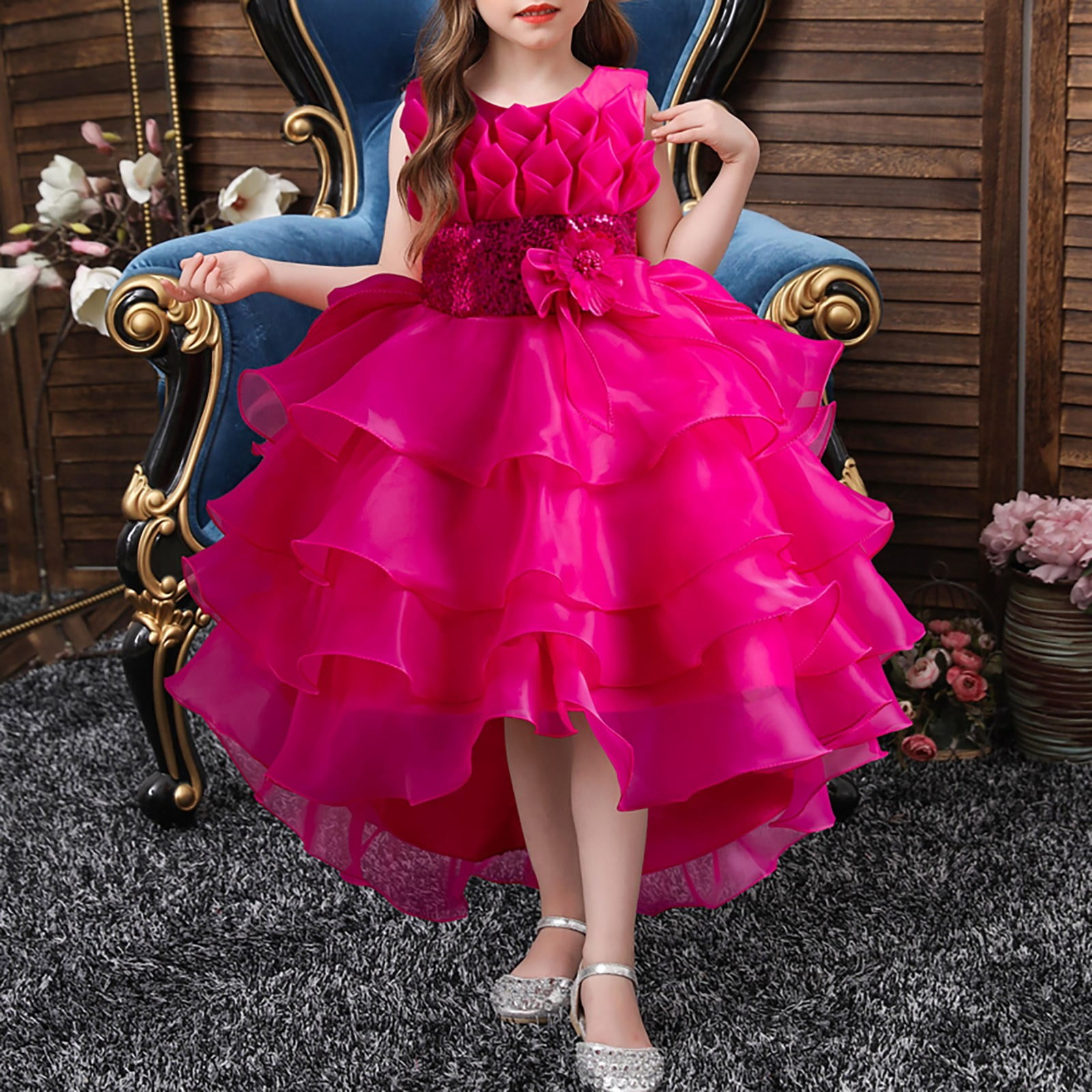 Phcqqok Fourth of July Girls Dresses Size 12/14 Children's Solid Color ...