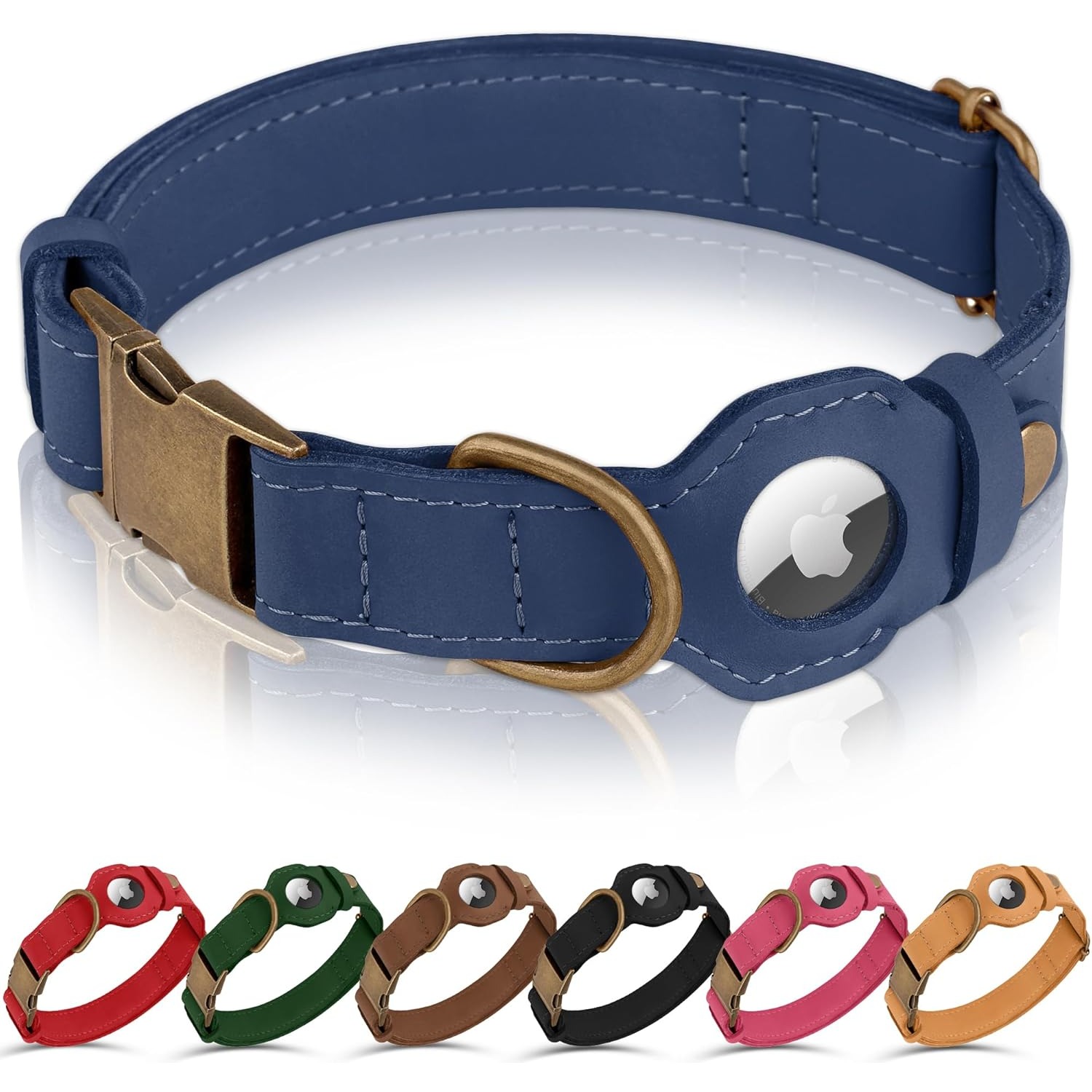 DENZUS AirTag Dog Collar - Genuine Leather Dog Collar with Apple AirTag ...