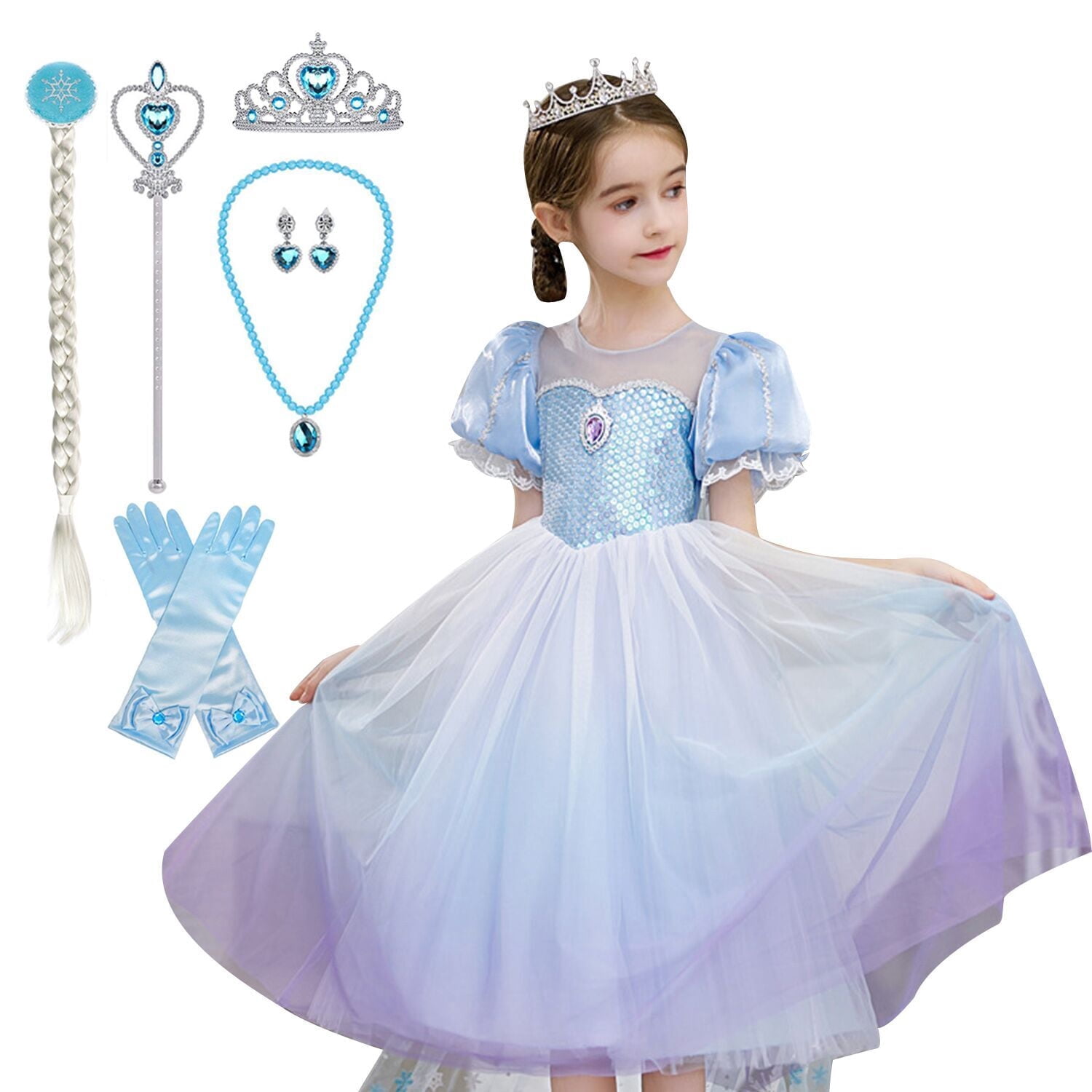 Phenas Elsa Costume for Girls Princess Dress Up Costume Cosplay Fancy ...