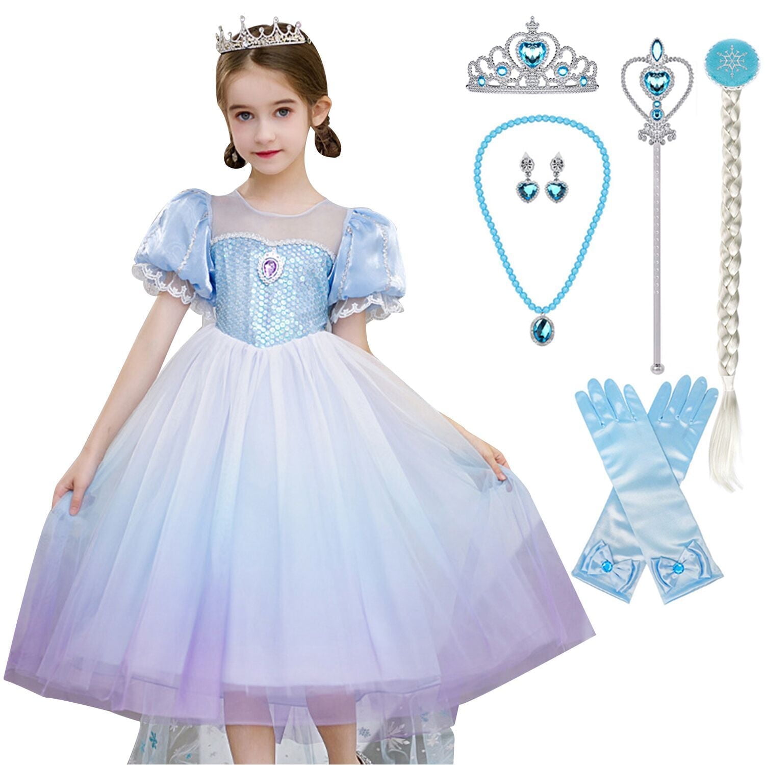 Phenas Elsa Costume for Girls Princess Dress Up Costume Cosplay Fancy ...
