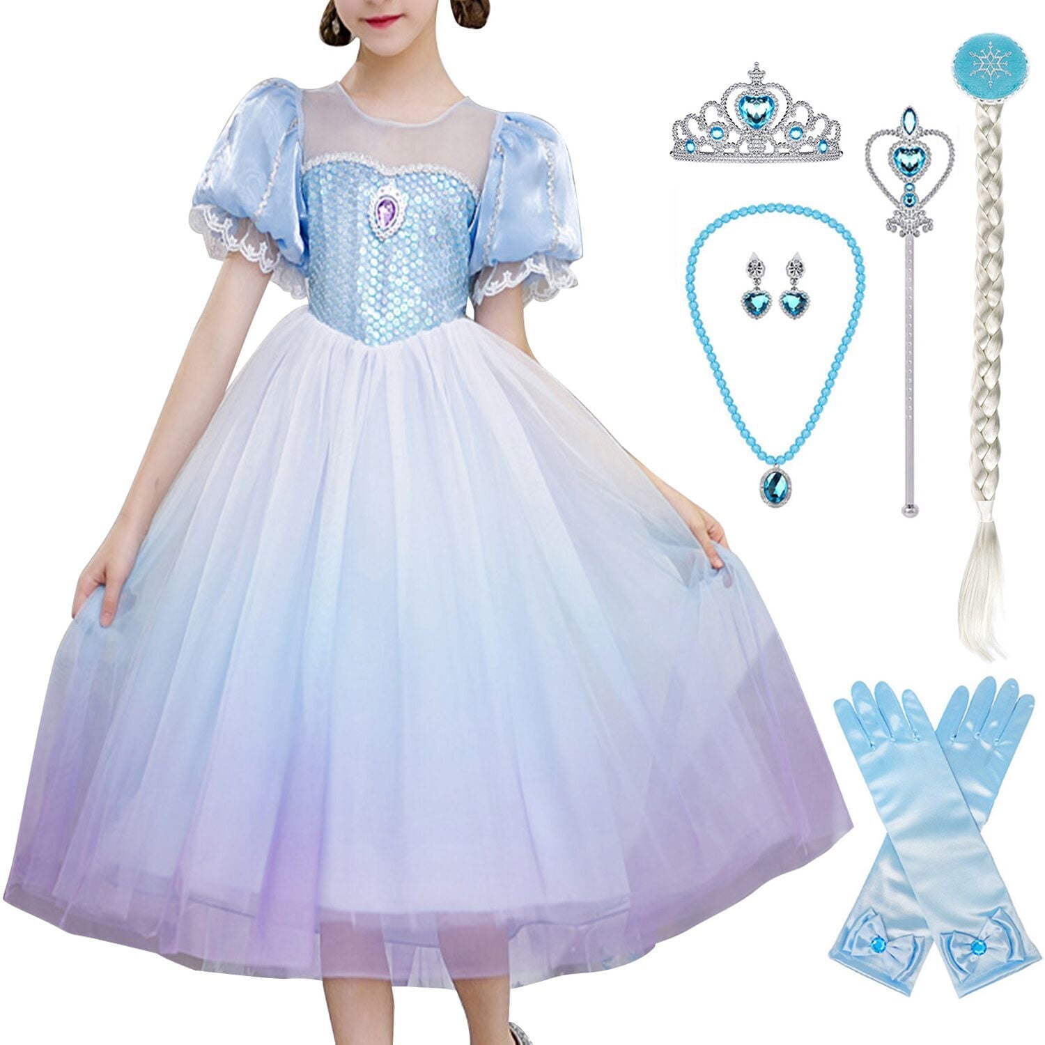 Phenas Elsa Costume for Girls Princess Dress Up Costume Cosplay Fancy ...