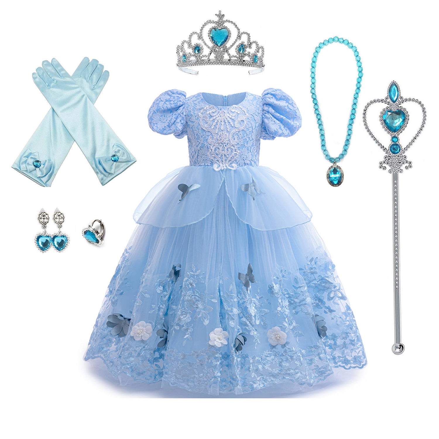 Phenas Girls Cinderella Costume Blue Princess Dress Kids Halloween ...