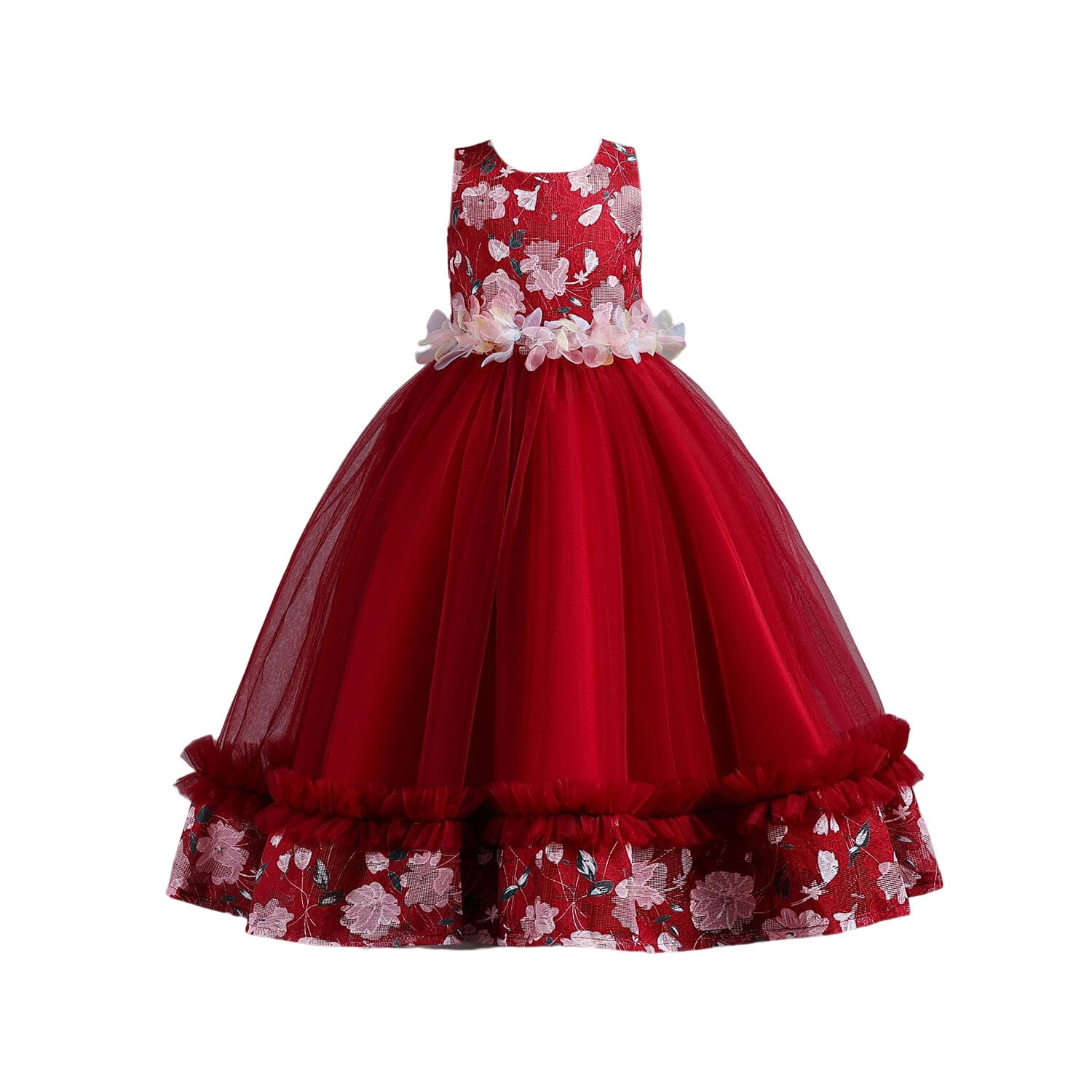 Phenas Girls Embroidery Flower Lace Long A Line Pageant Dress Floor ...